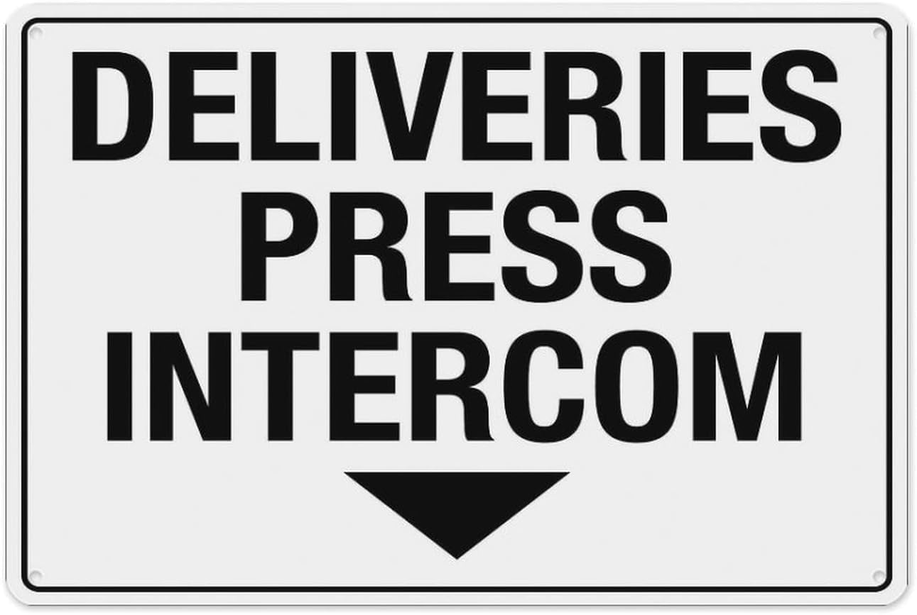 Deliveries Press Intercom Sign 8"x12" - Aluminum Tin Warning for Home ...