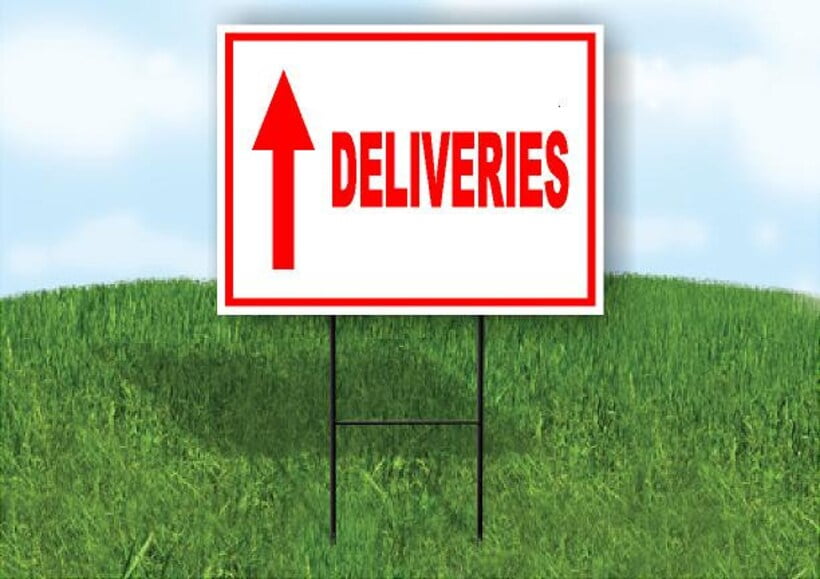 Deliveries Straight Arrow Red Yard Sign Road Sign (Excluding Stand ...