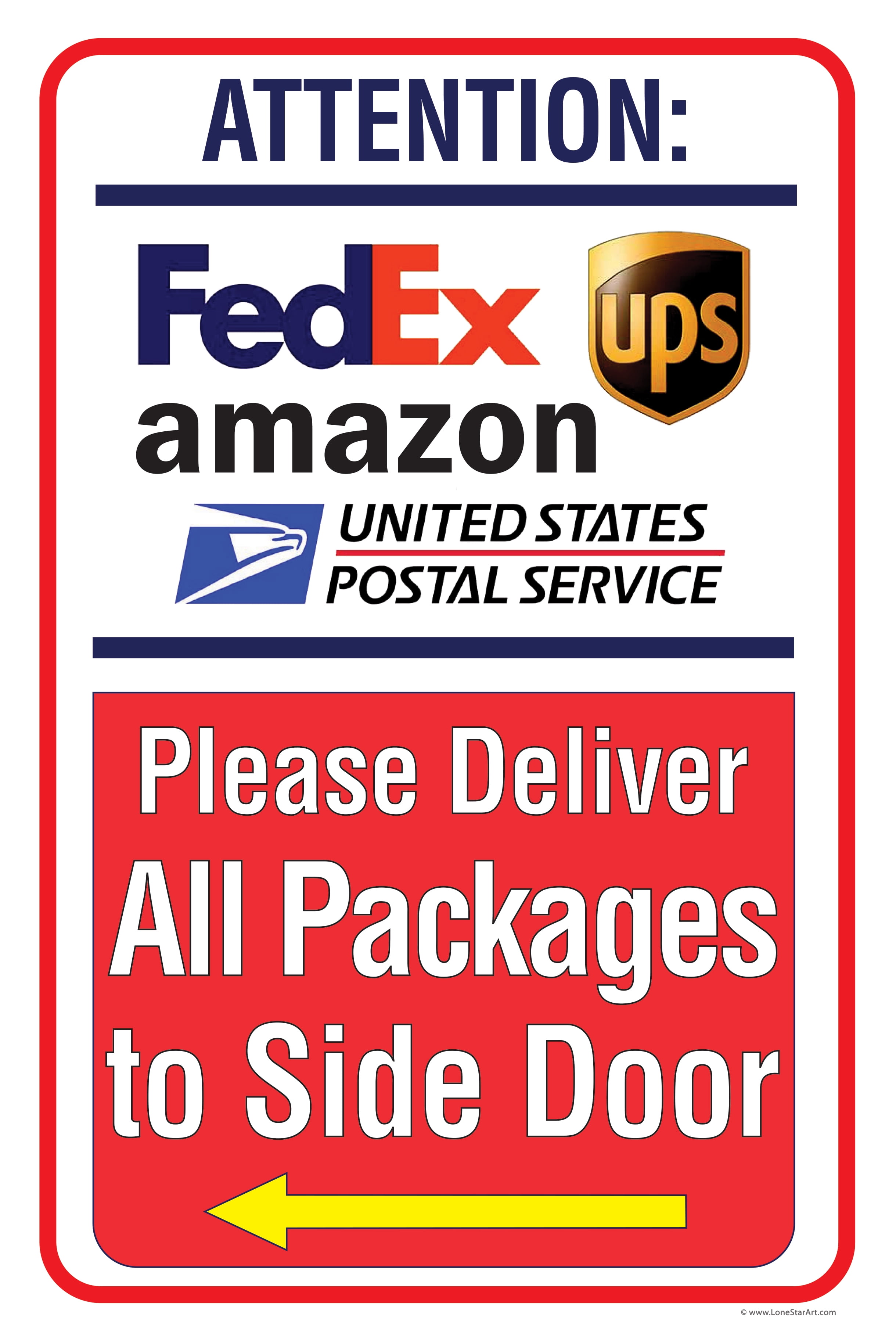 Delivery Sign for Package and Box Deliveries - to Side Door (Pointing ...