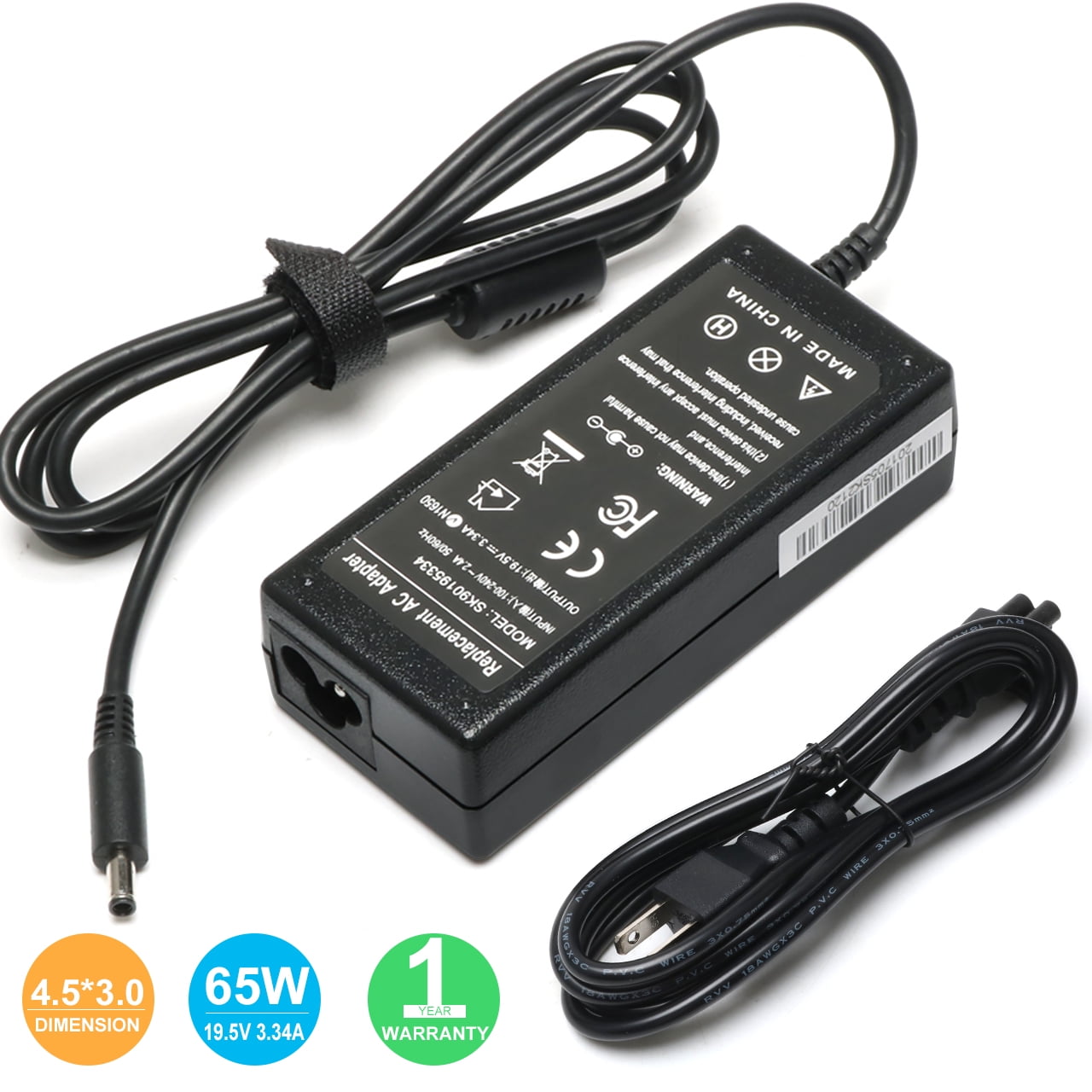 Dell 19.5V 3.34A 65W 4.5/3.0mm AC Adapter Power Charger for Dell Inspiron 11 (3147) 11 (3148) 13 ...