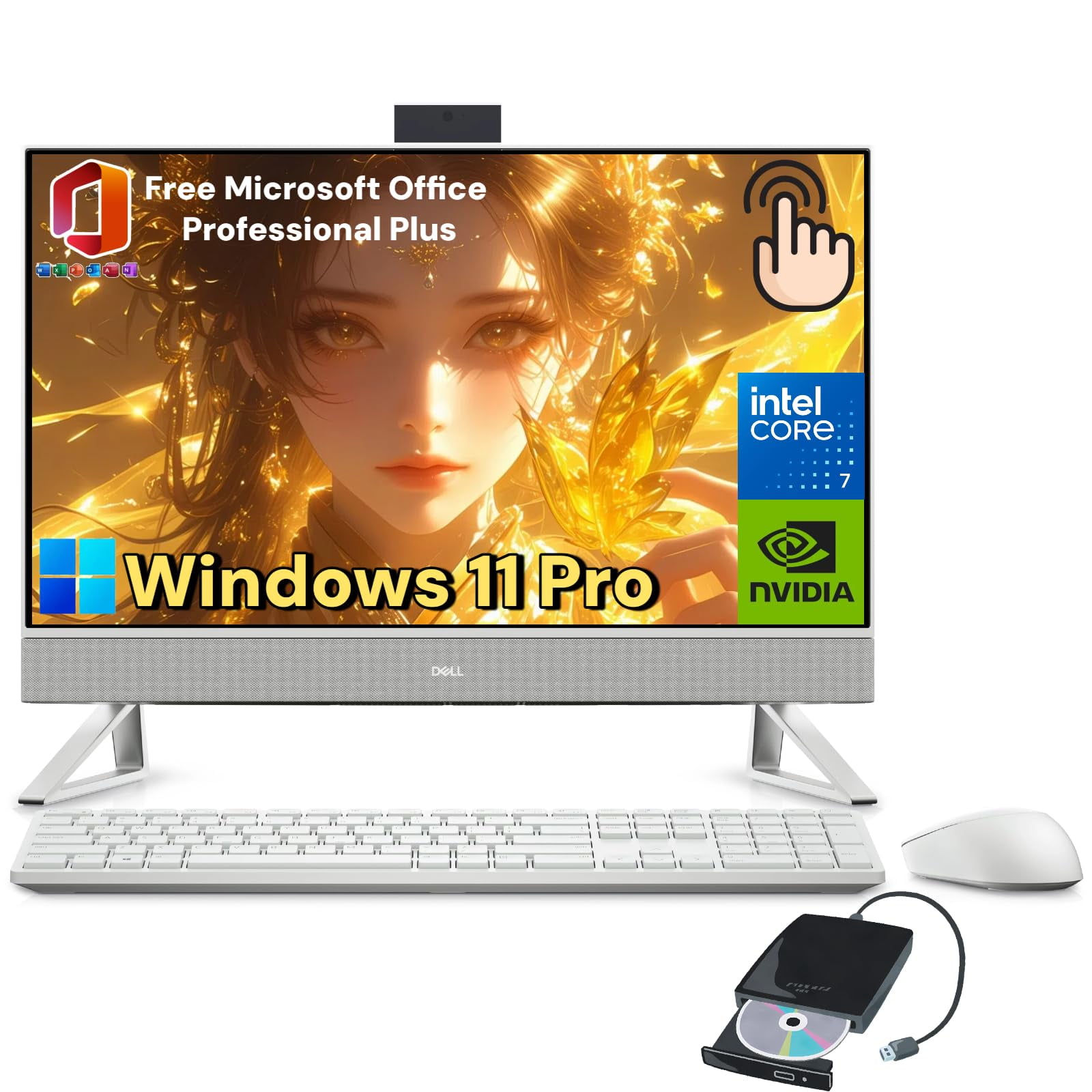 Dell All-in-One Desktop Computer PC, Inspiron 27" FHD IPS Touchscreen ...