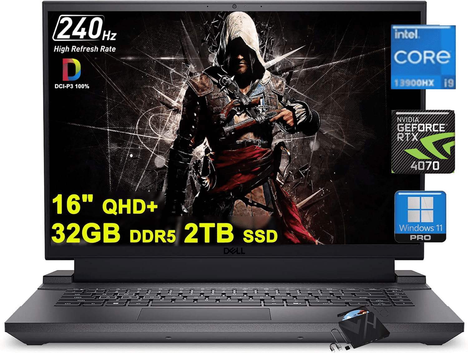 Dell G16 7630 Gaming Laptop - 16" QHD+ 2.5K 240Hz 3ms Display, GeForce RTX 4070, Intel 24 Core ...