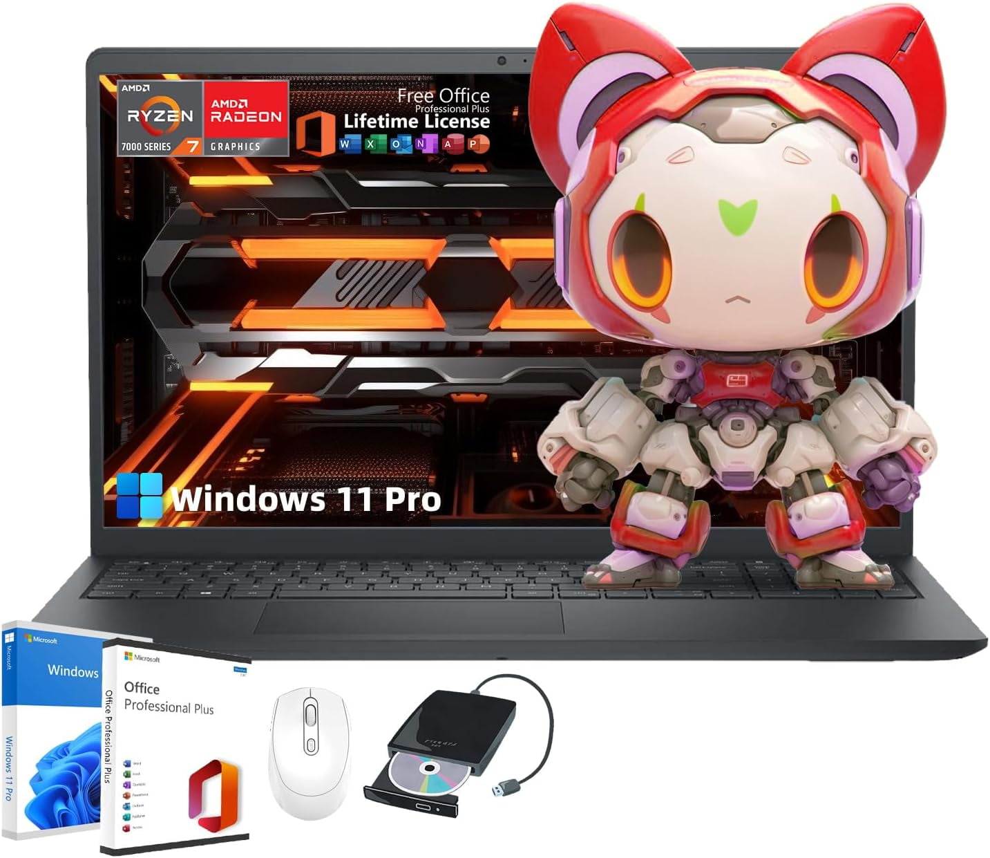 Dell Inspiron 15 3535 Laptop for Business, AMD Ryzen 7 7730U (Up to 4.5GHz), 15.6" FHD IPS ...