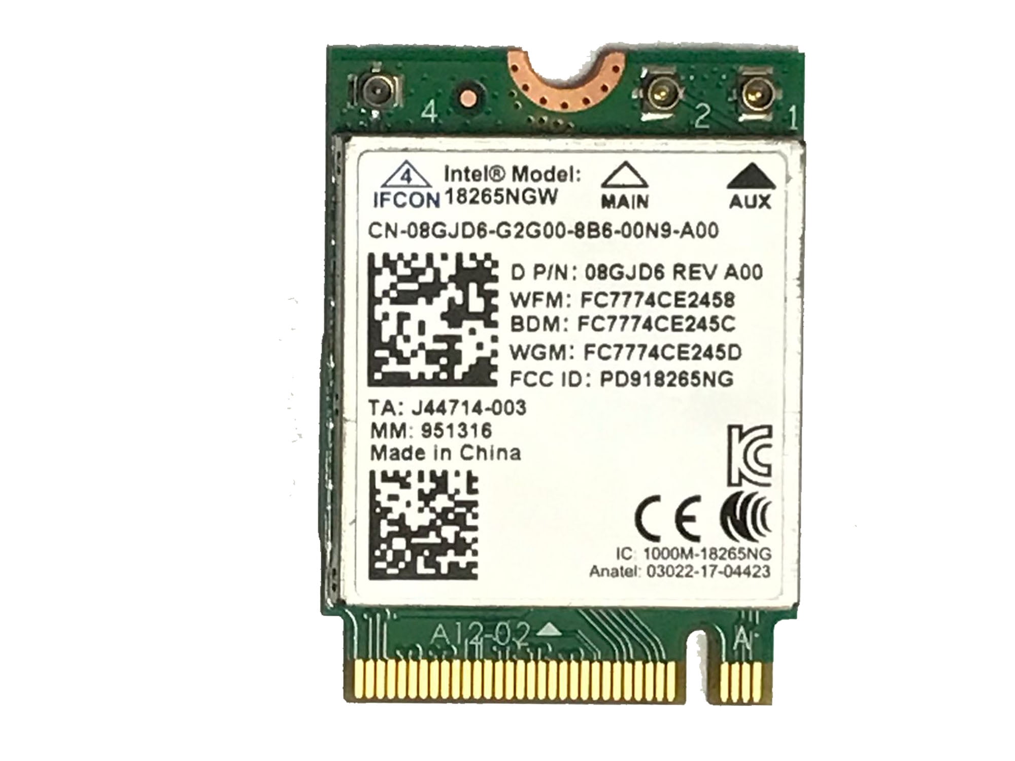Dell Latitude 5580 7480 Intel Wireless-AC Card 18265NGW NGFF Bluetooth ...