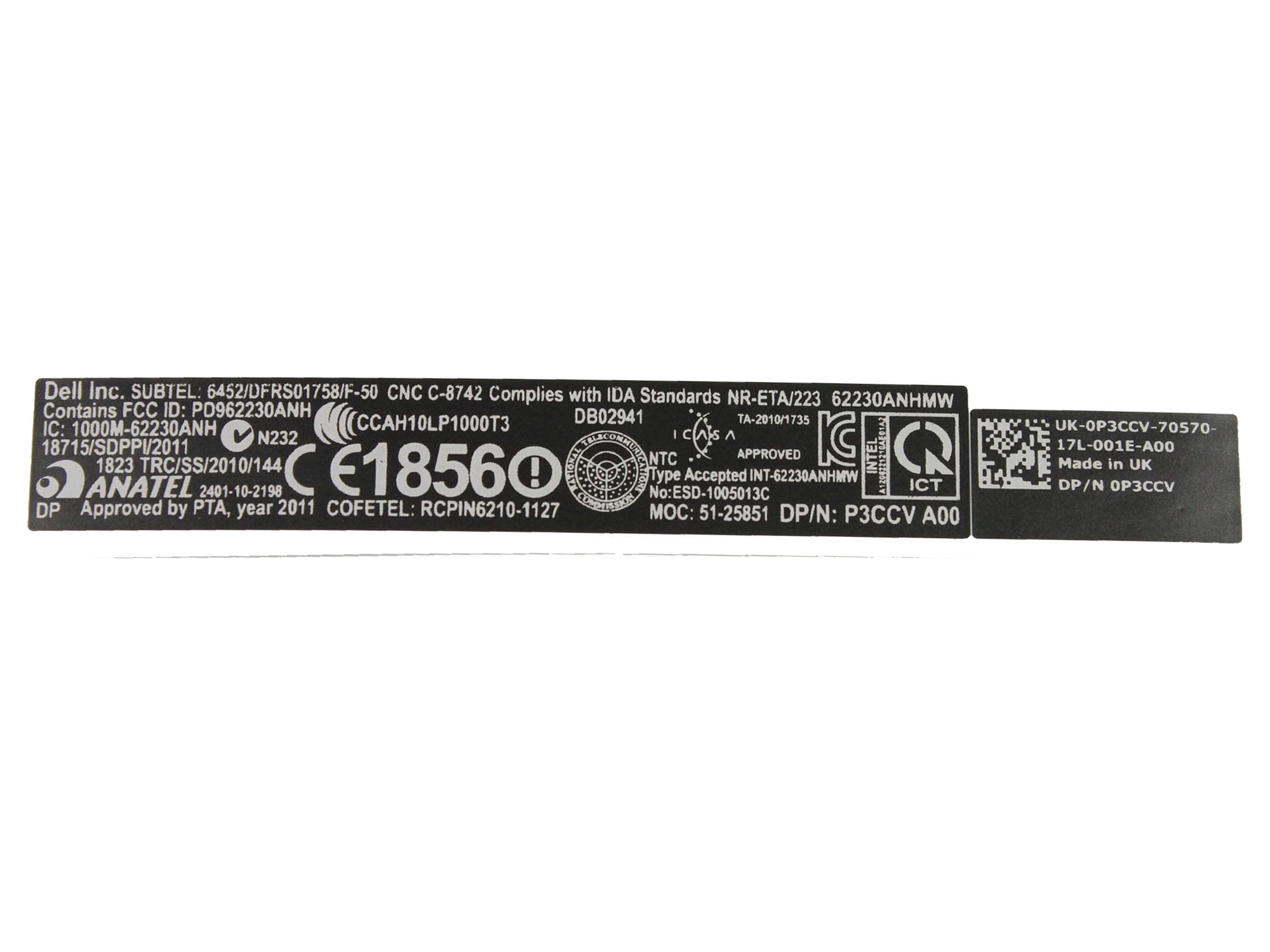 Dell Latitude E6230 Black Wireless Label P3CCV 0P3CCV CN-0P3CCV(New ...
