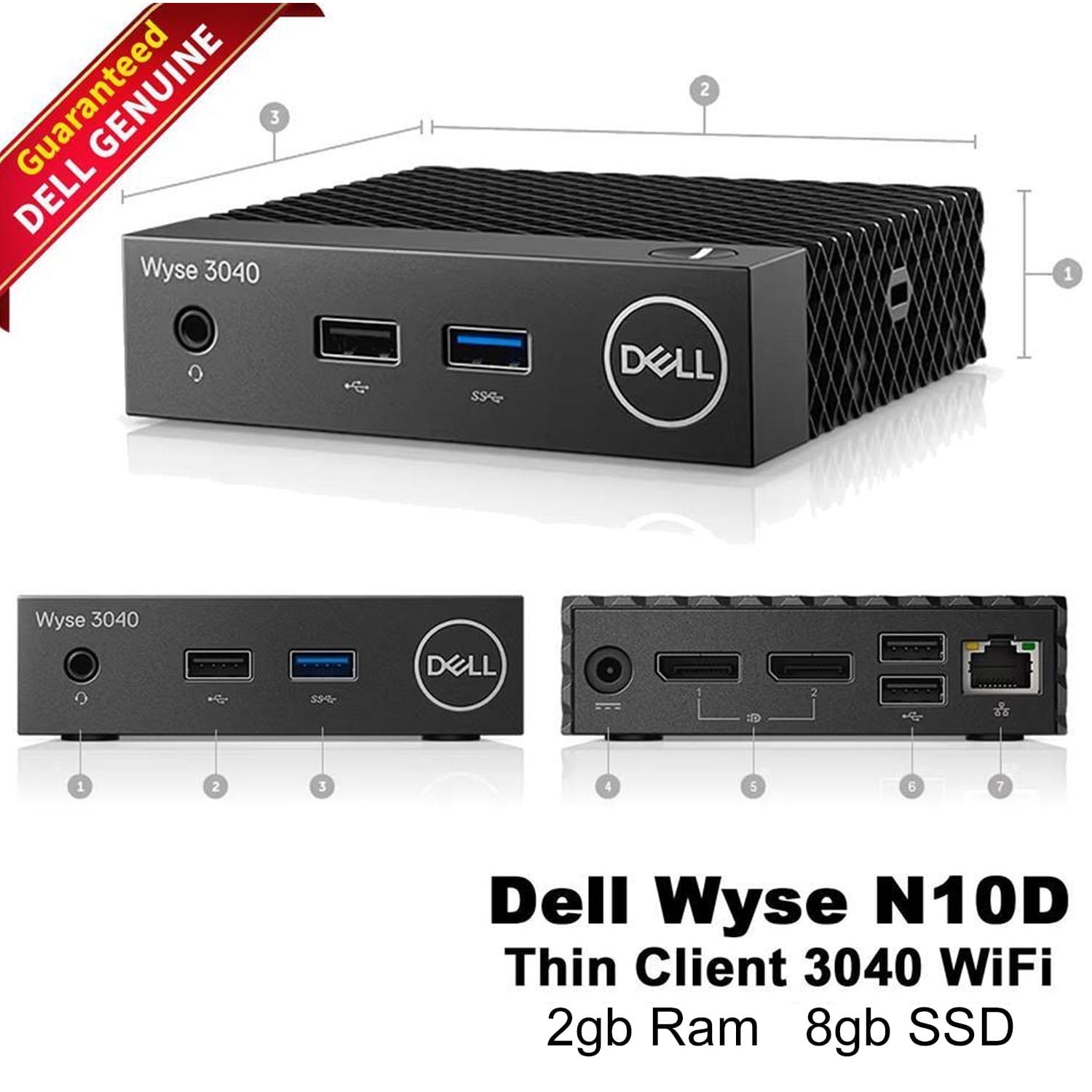 Pre-Owned Dell Wyse 3040 Thin Client Intel Atom X5 1.44GHz 2GB DDR3 8GB eMMC SSD WLAN 3YX35 ...