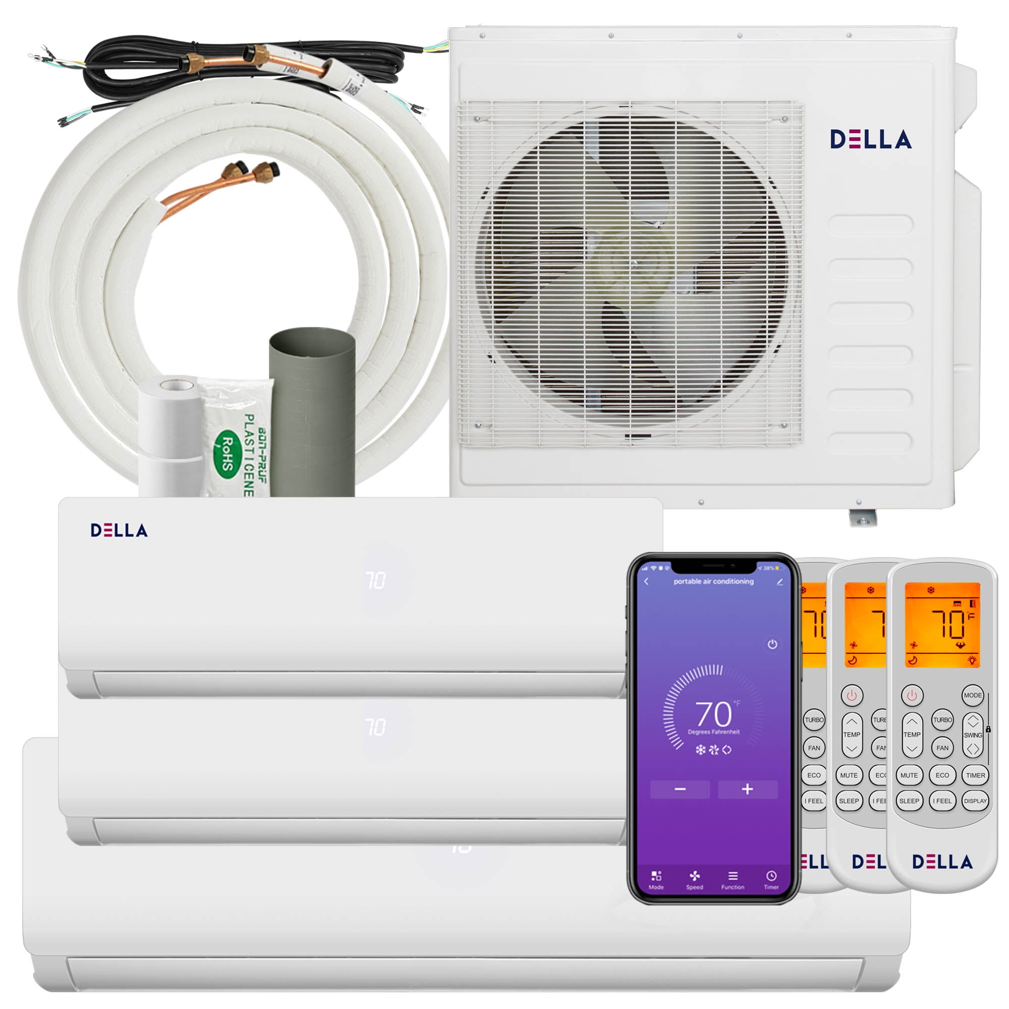 Della 36K BTU ODU Tri 3 Zone 9K 12K 24K BTU 20 SEER 208/230V Cools Up ...