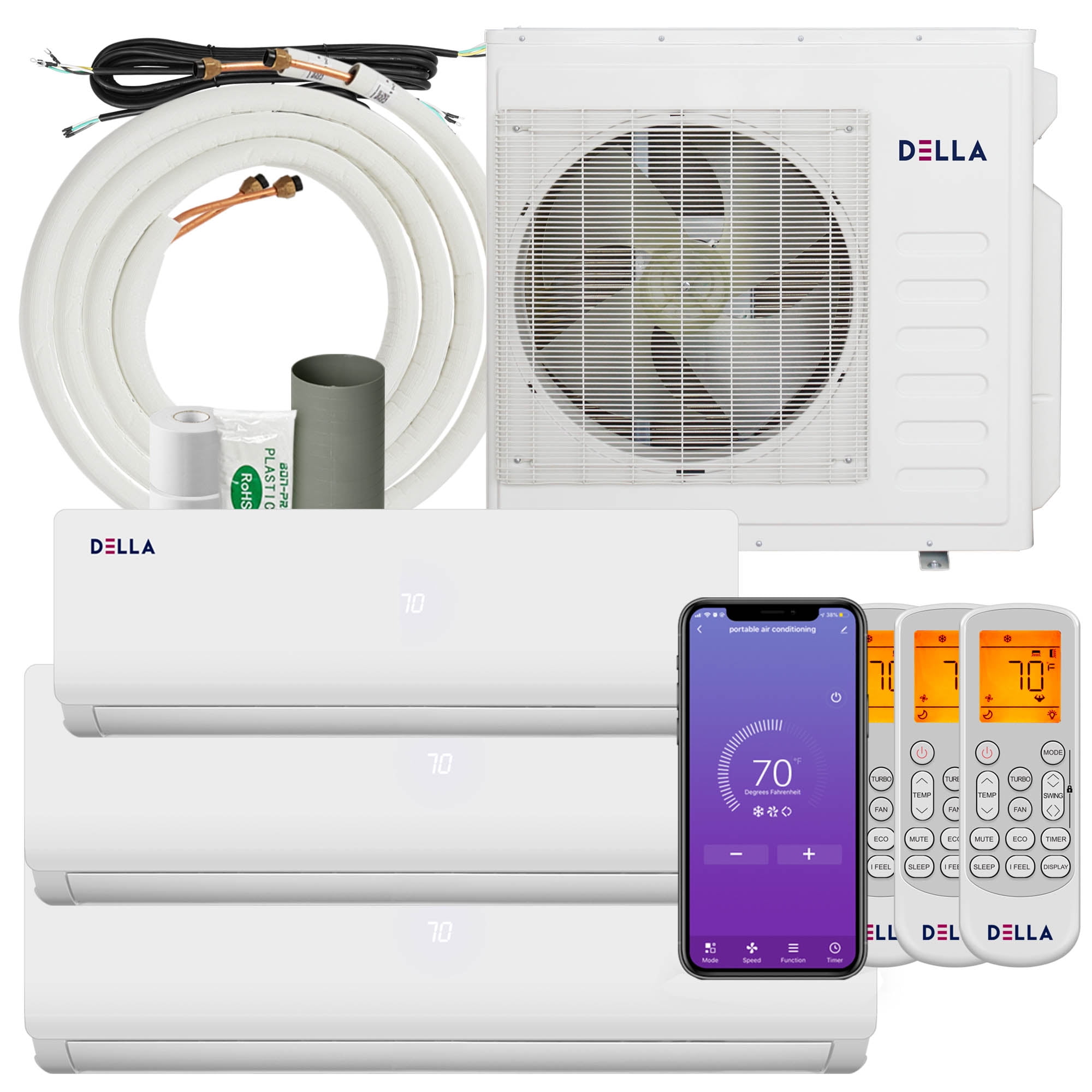 Della 36K BTU ODU Tri 3 Zone 9K 18K 18K BTU 20 SEER 208/230V Cools Up ...