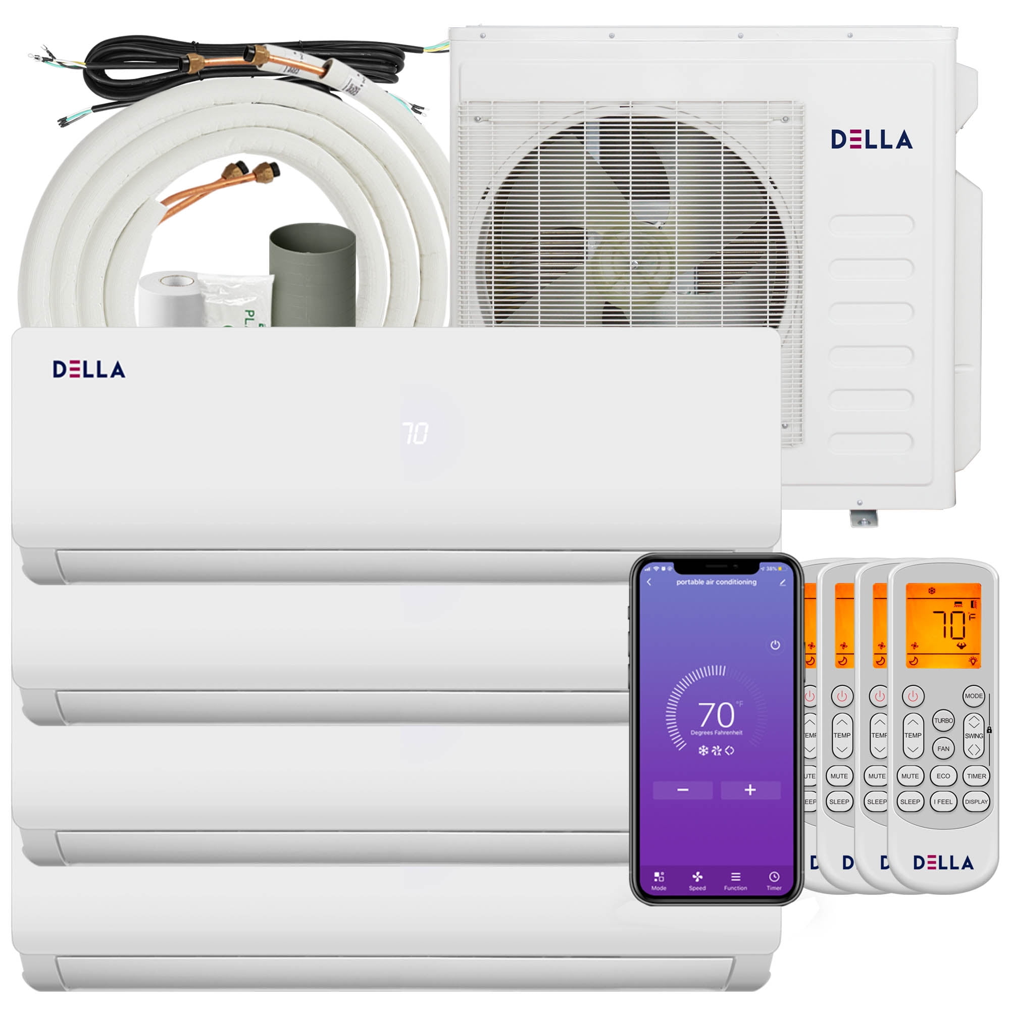 Della 36K BTU 4 Zone Mini Split AC, Heat Pump, 20 SEER, Wifi, 2200 Sq ...