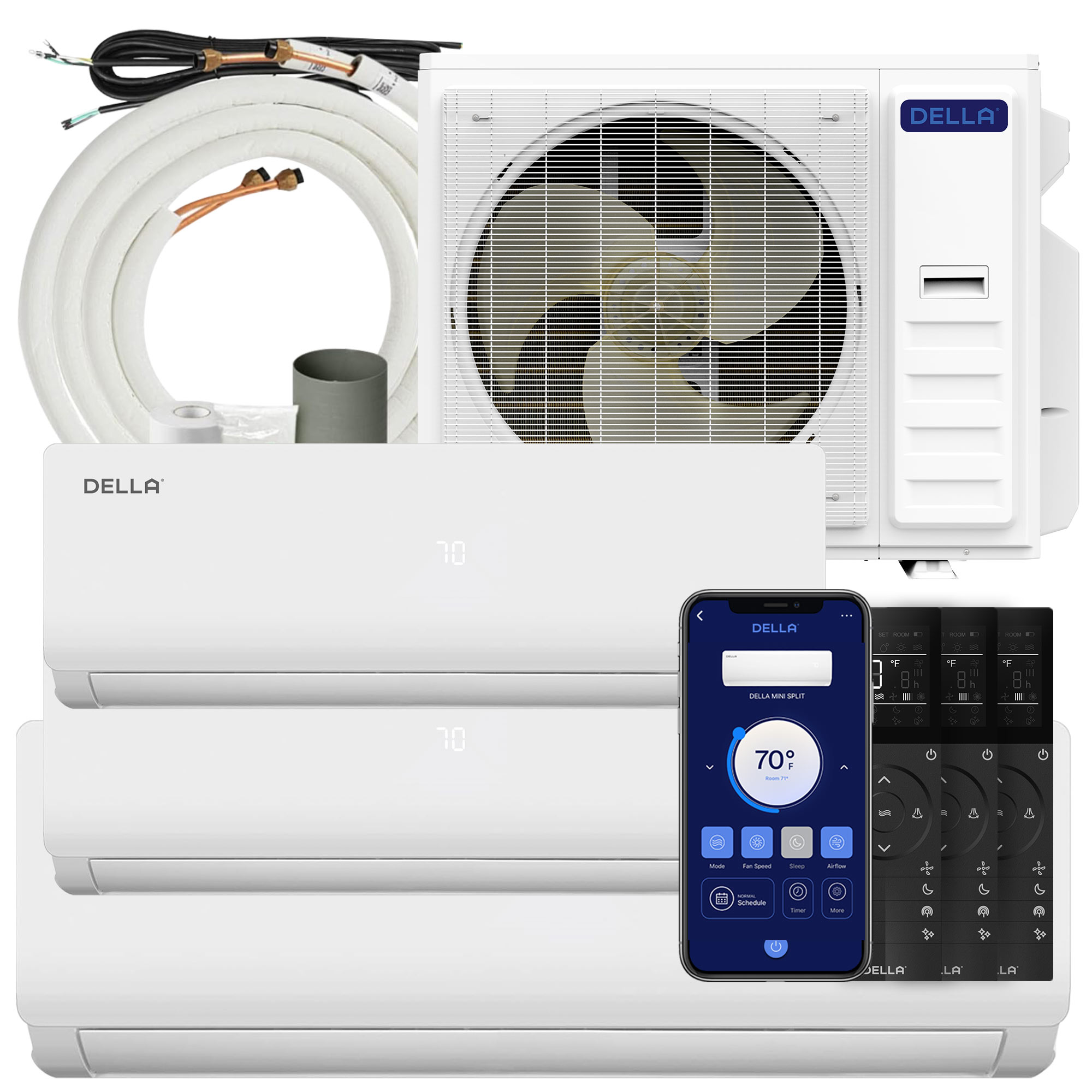 Della 45K BTU ODU Tri 3 Zone 9K 9K 24K BTU 19 SEER2 208-230V Cools Up ...