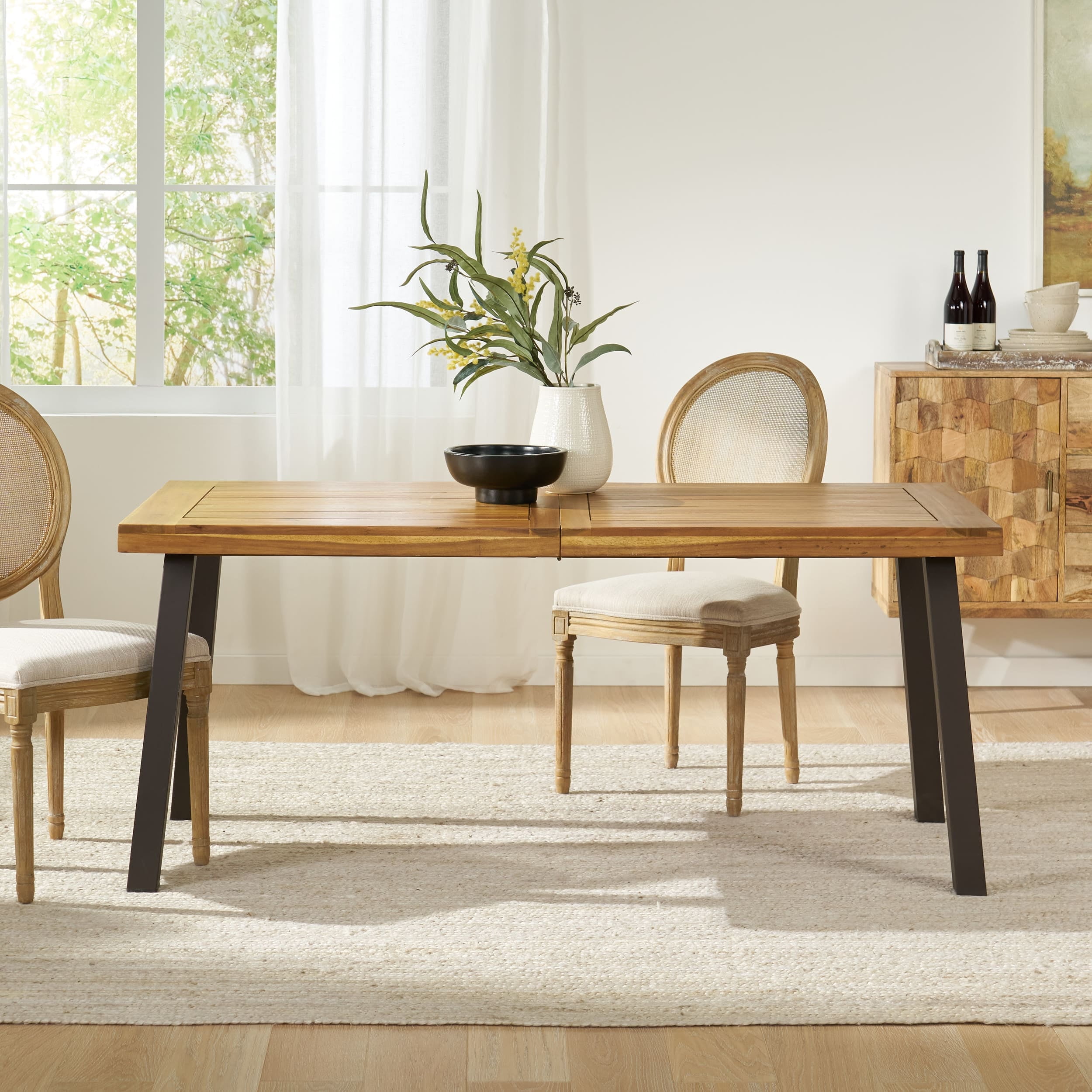 Della 69" Acacia Wood Dining Table - Natural Finish with Rustic Metal ...