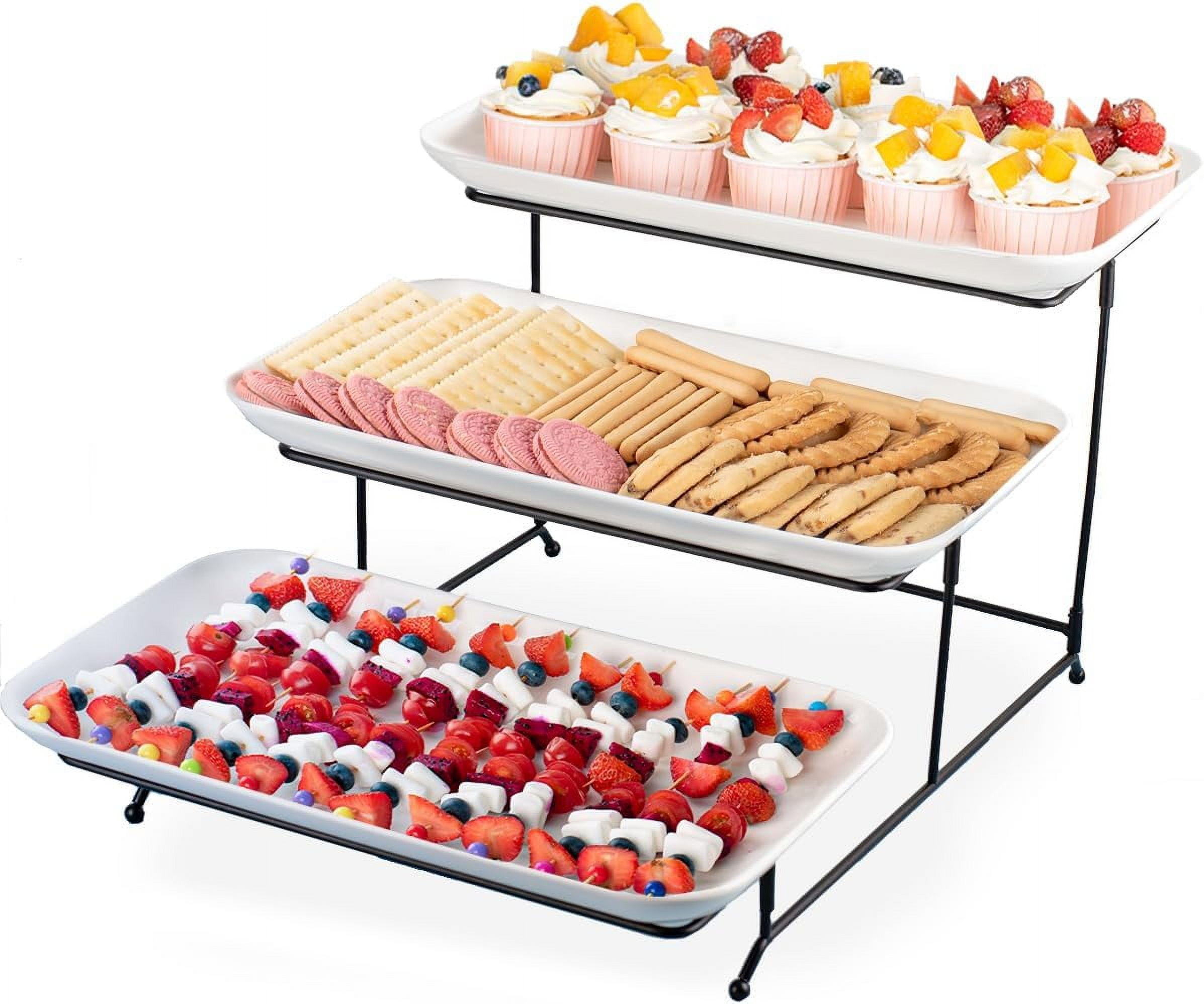 Delling Large 3 Tier Serving Tray Set, 16 Inch Porcelain Tiered Serving ...