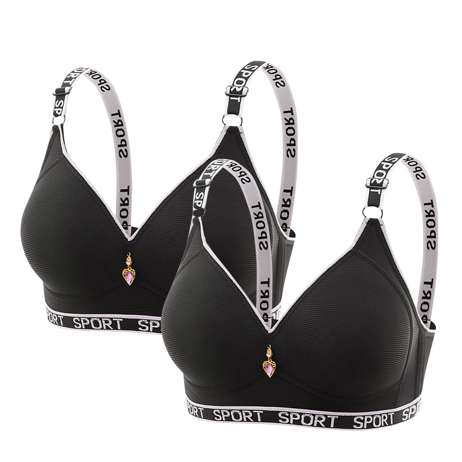 Delliss 2PC Women's Seamless Bras Solid Color Basic Underwear Classic ...
