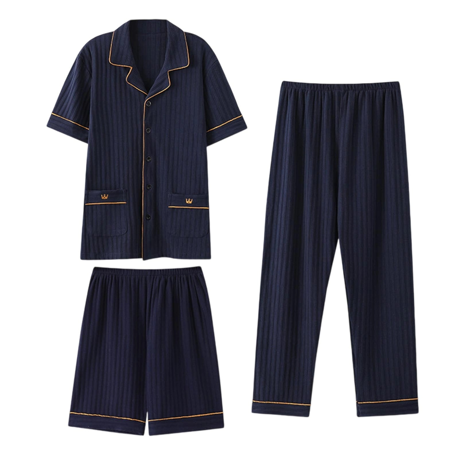 Delliss 3 Piece Pajama Set For Men Cotton Short Sleeve Set Casual Loose ...
