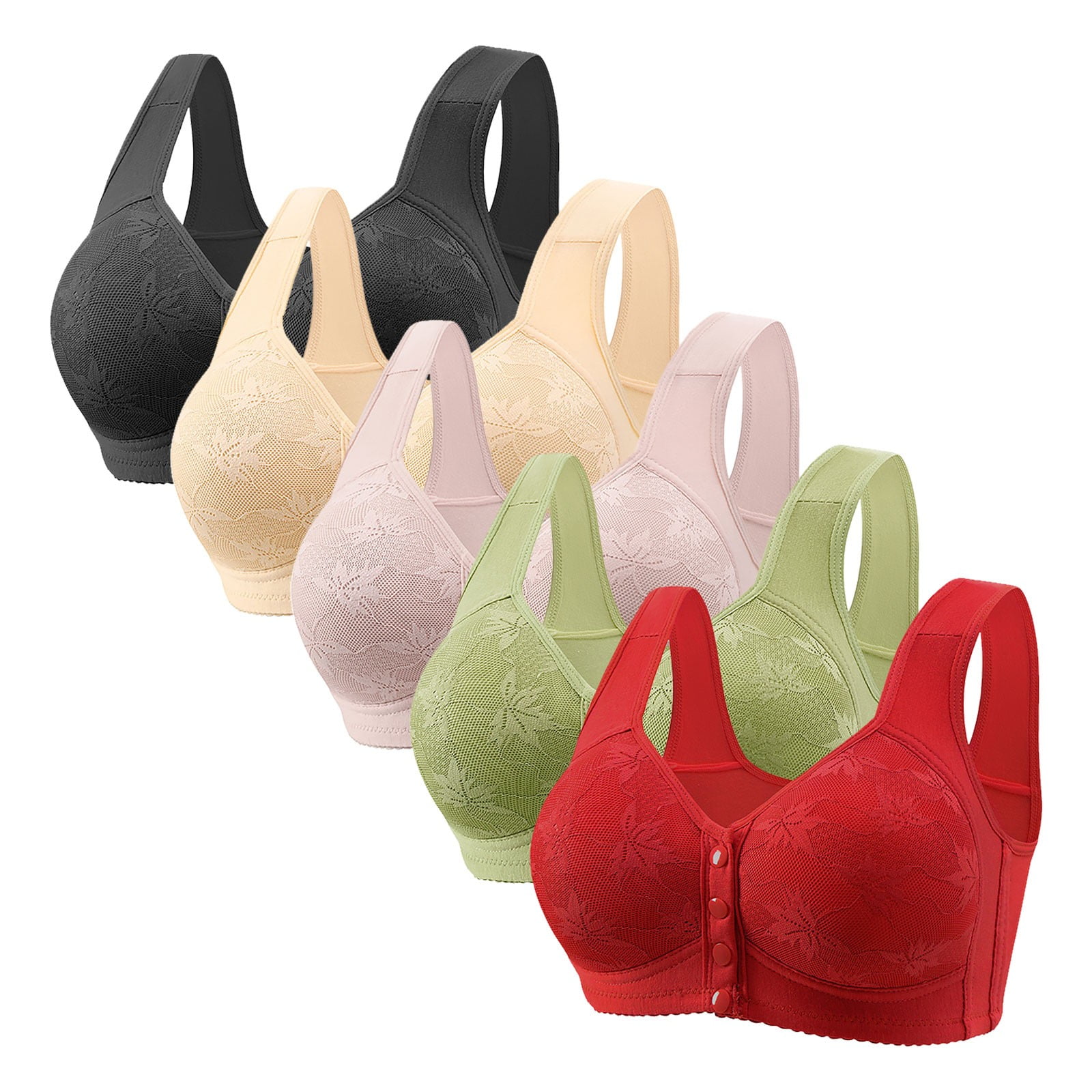 Delliss 5PC Women's Front Button Print Bra Support Comfort Full ... Delliss 5PC Women's Front Button Print Bra Support Comfort Full ...