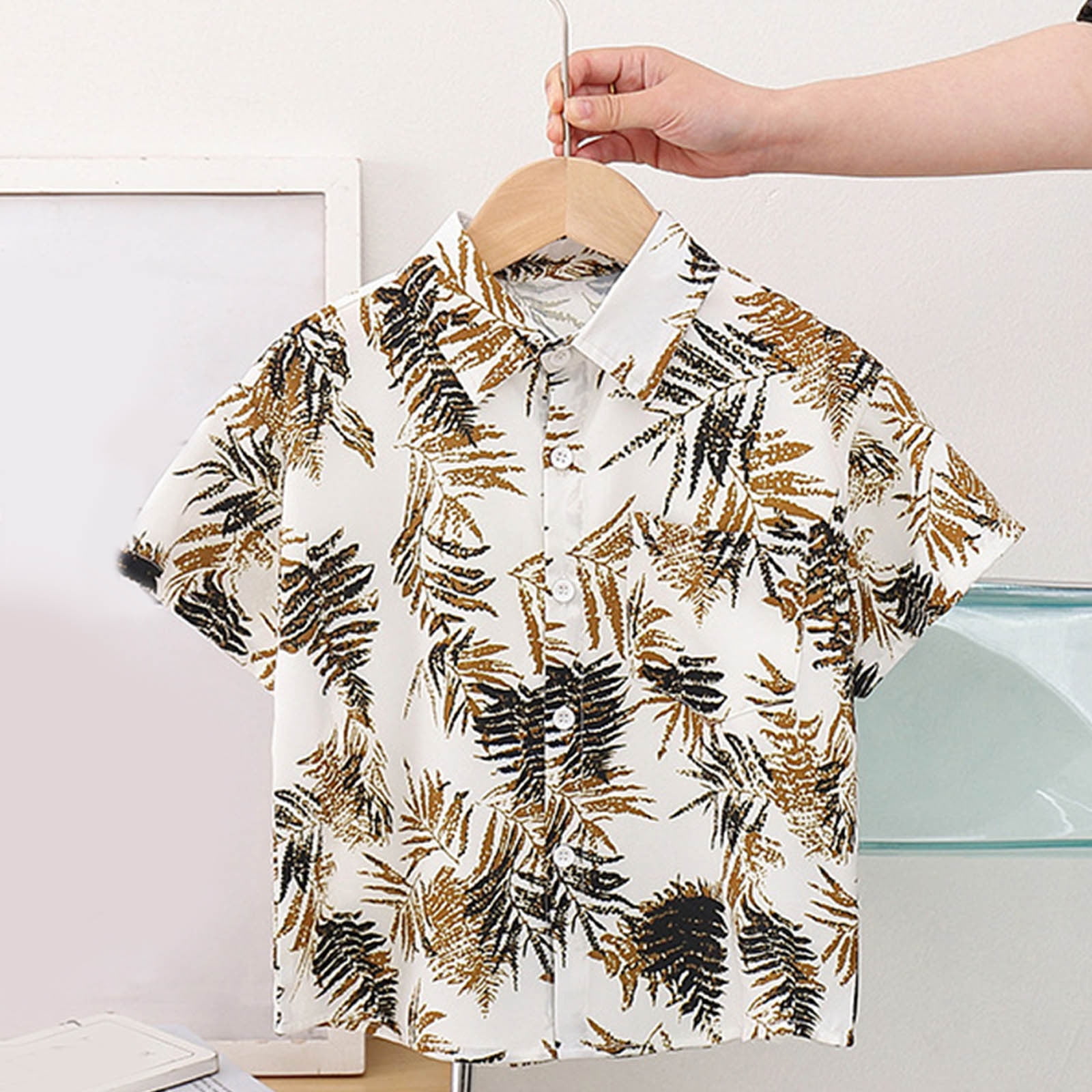 Delliss Baby Girl Cotton Shirt Lapel Short Sleeve Hawaiian Print Thin ...