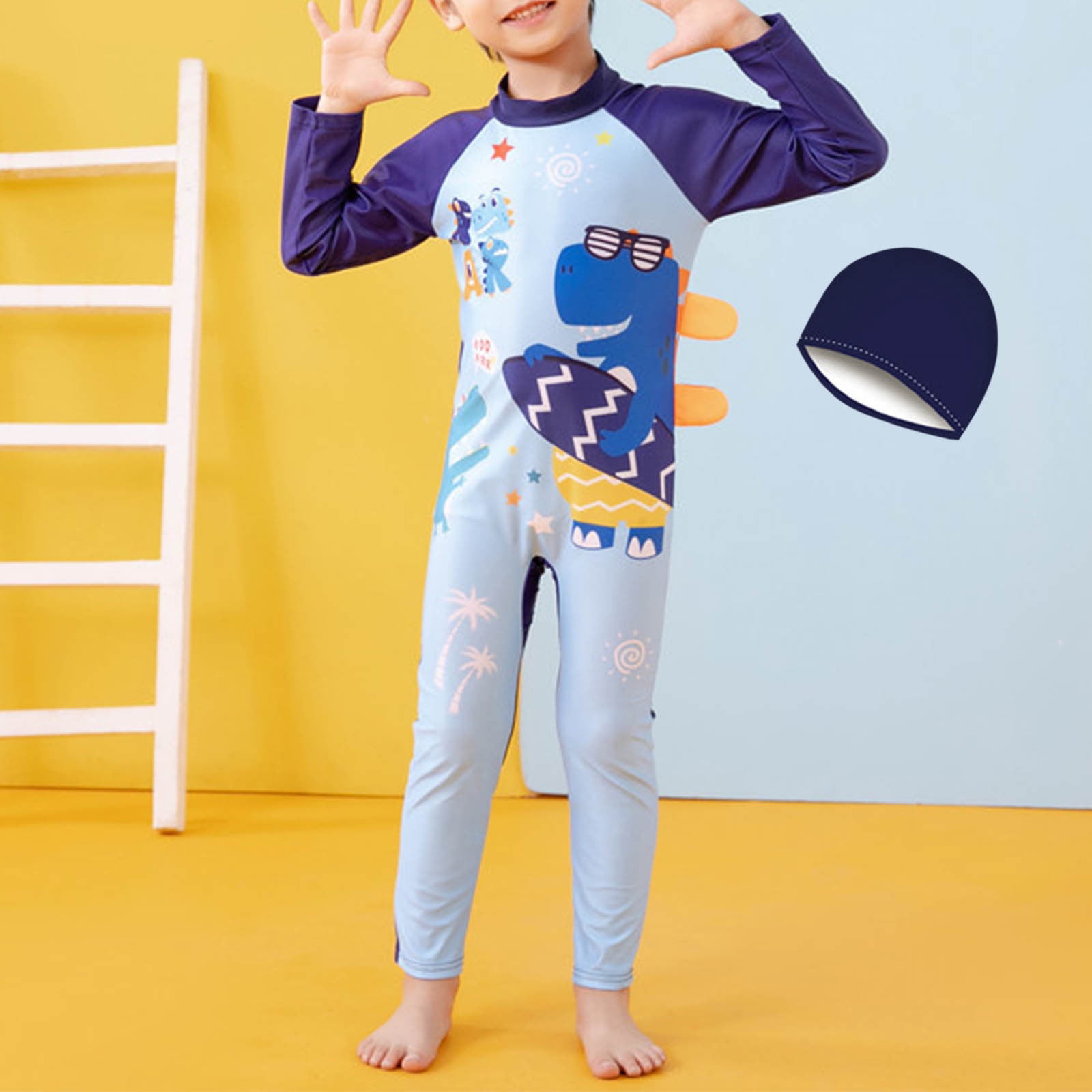 Delliss Boy Toddler One-Piece Swimsuit Dinosaur Print Long Sleeved ...