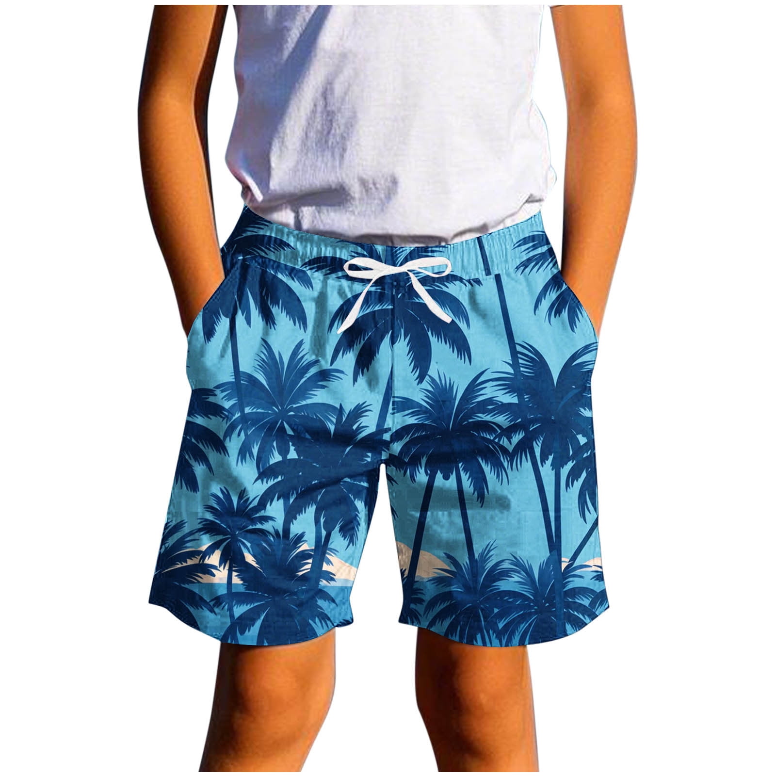 Delliss Boy's Tropical Print Shorts Drawstring Waist Vacation Swim ...