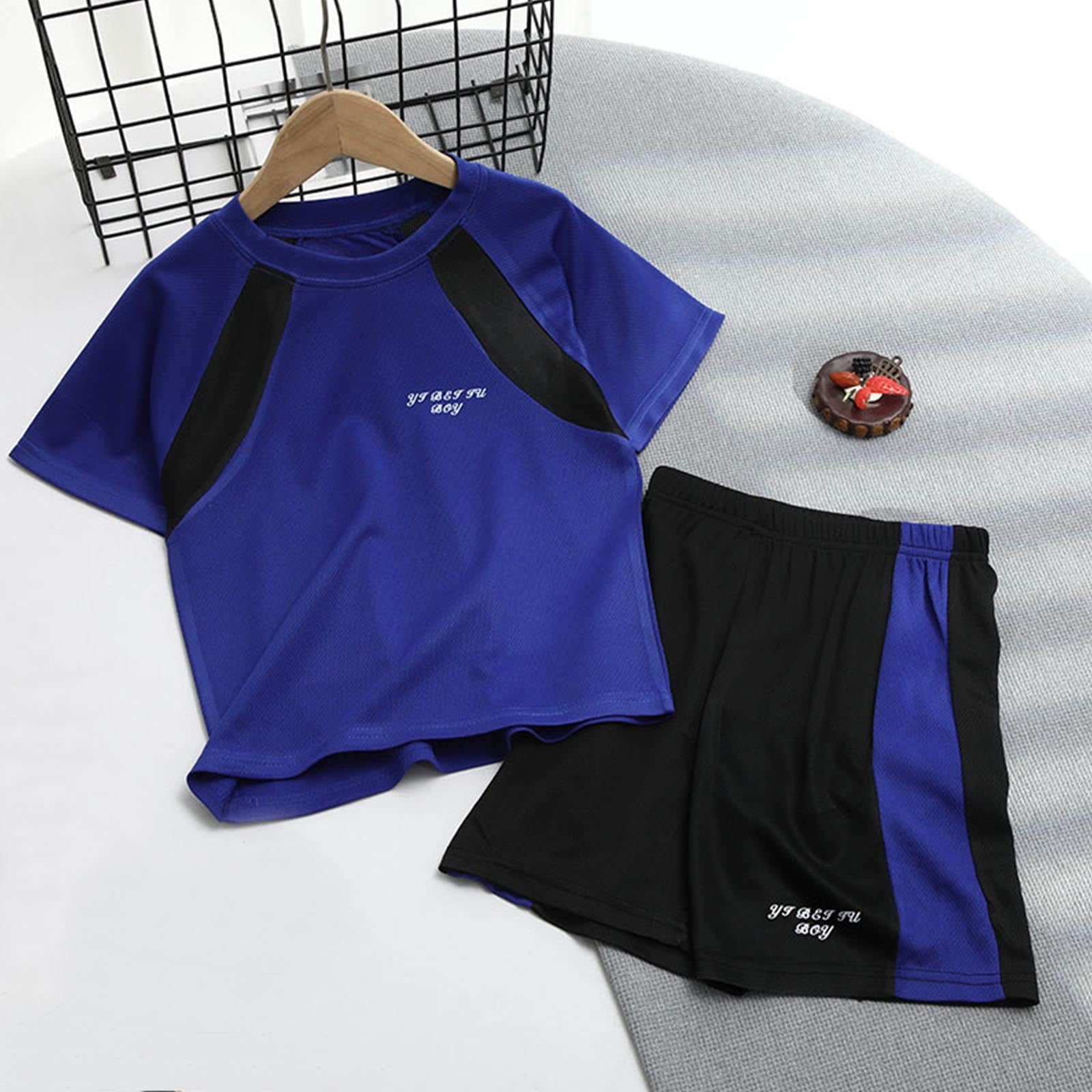 Delliss Boys' Active Color block Shorts Set quick Dry Fit T-Shirt and ...