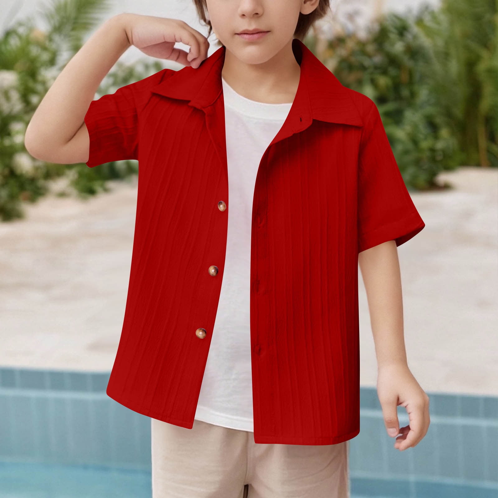 Delliss Boys Short Sleeve Button Down Shirt Kids Summer Casual Solid ...
