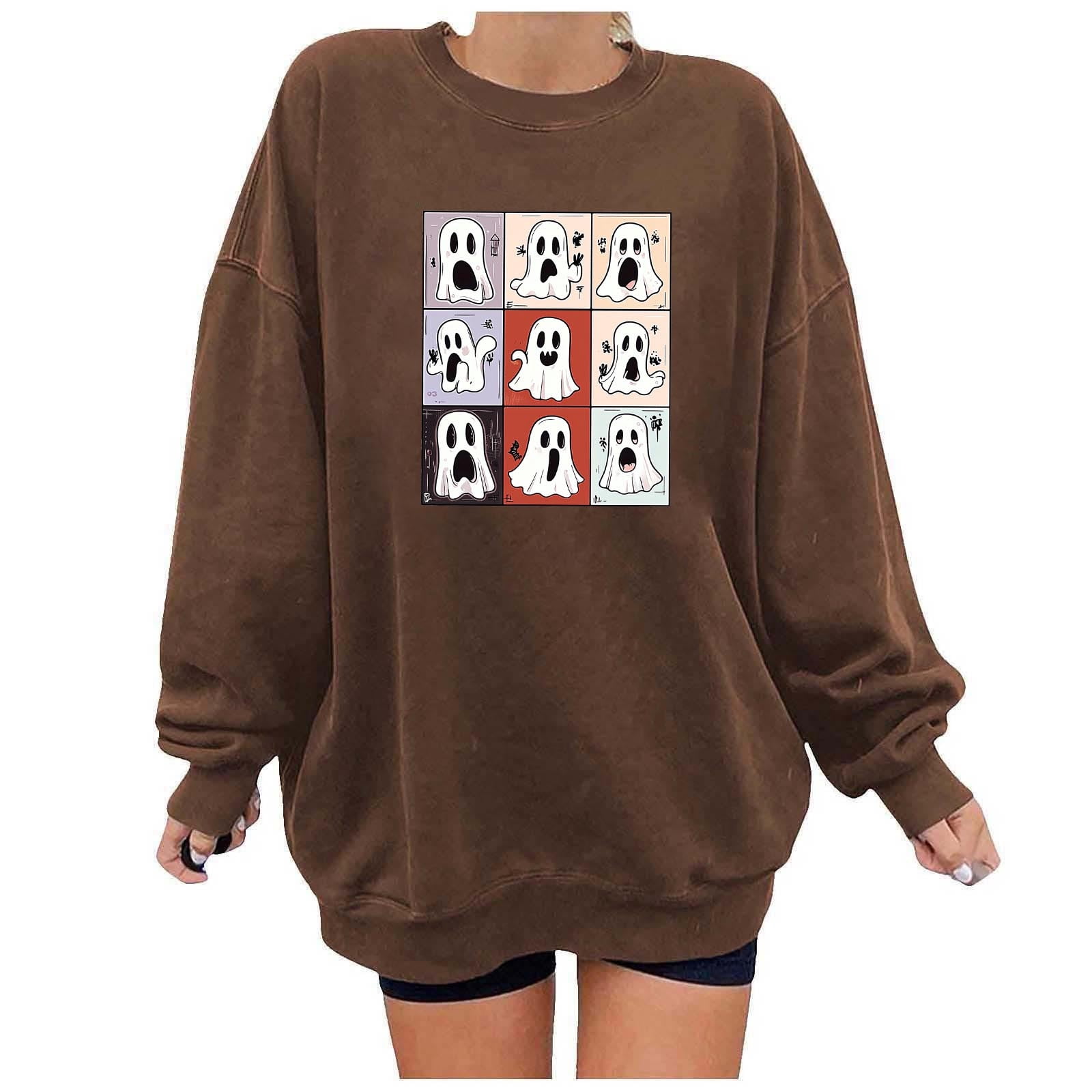 Delliss Fall Clothes For Women Halloween Print Shirt Long Sleeve Baggy ...