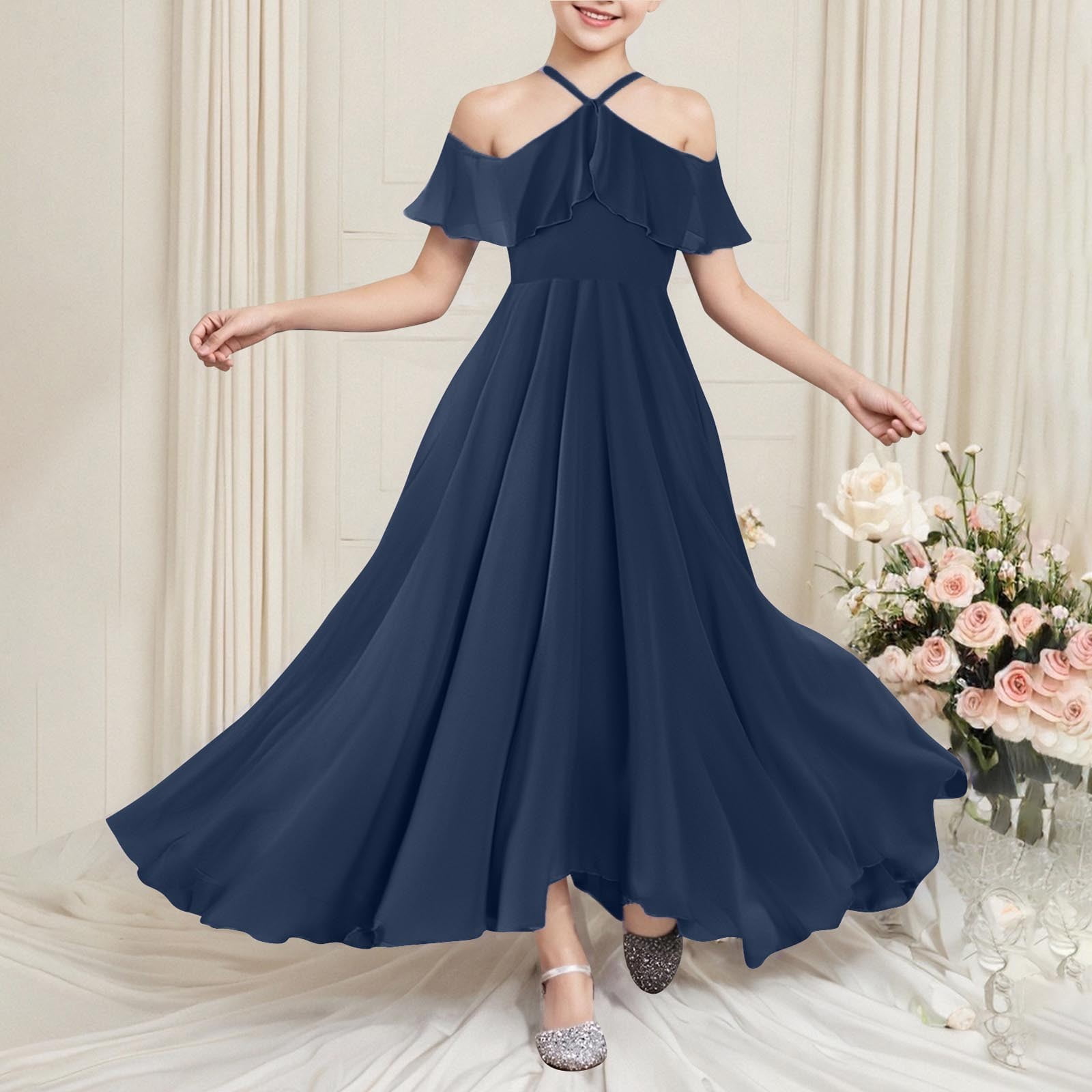 Delliss Girl Tie Sundress Off Shoulder Ruffle Dress Casual Holiday ...