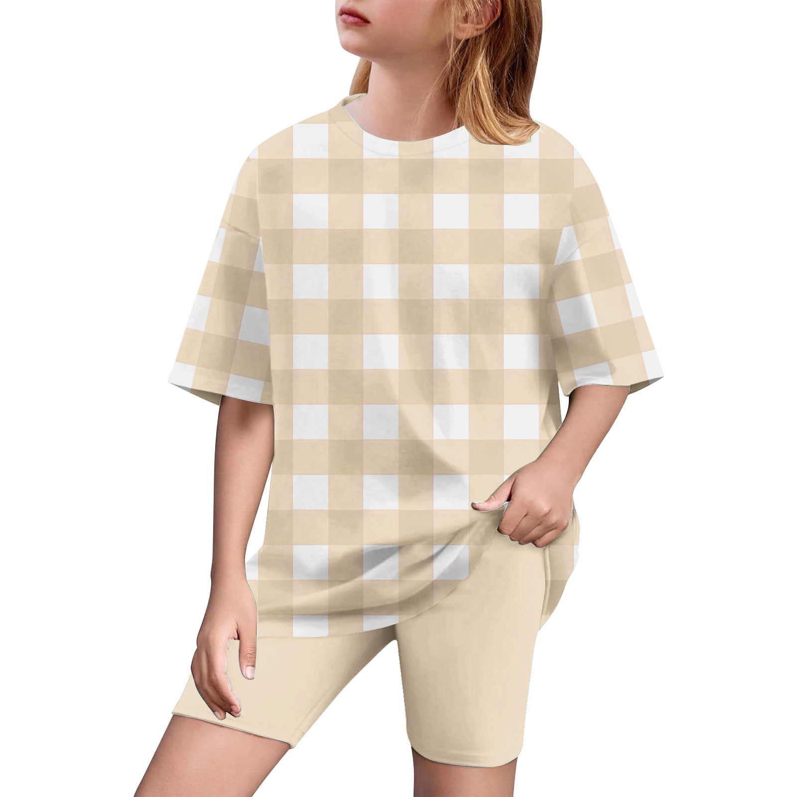 Delliss Girls 2 Piece Summer Grid Trendy Outfits Short Sleeve Top And ...