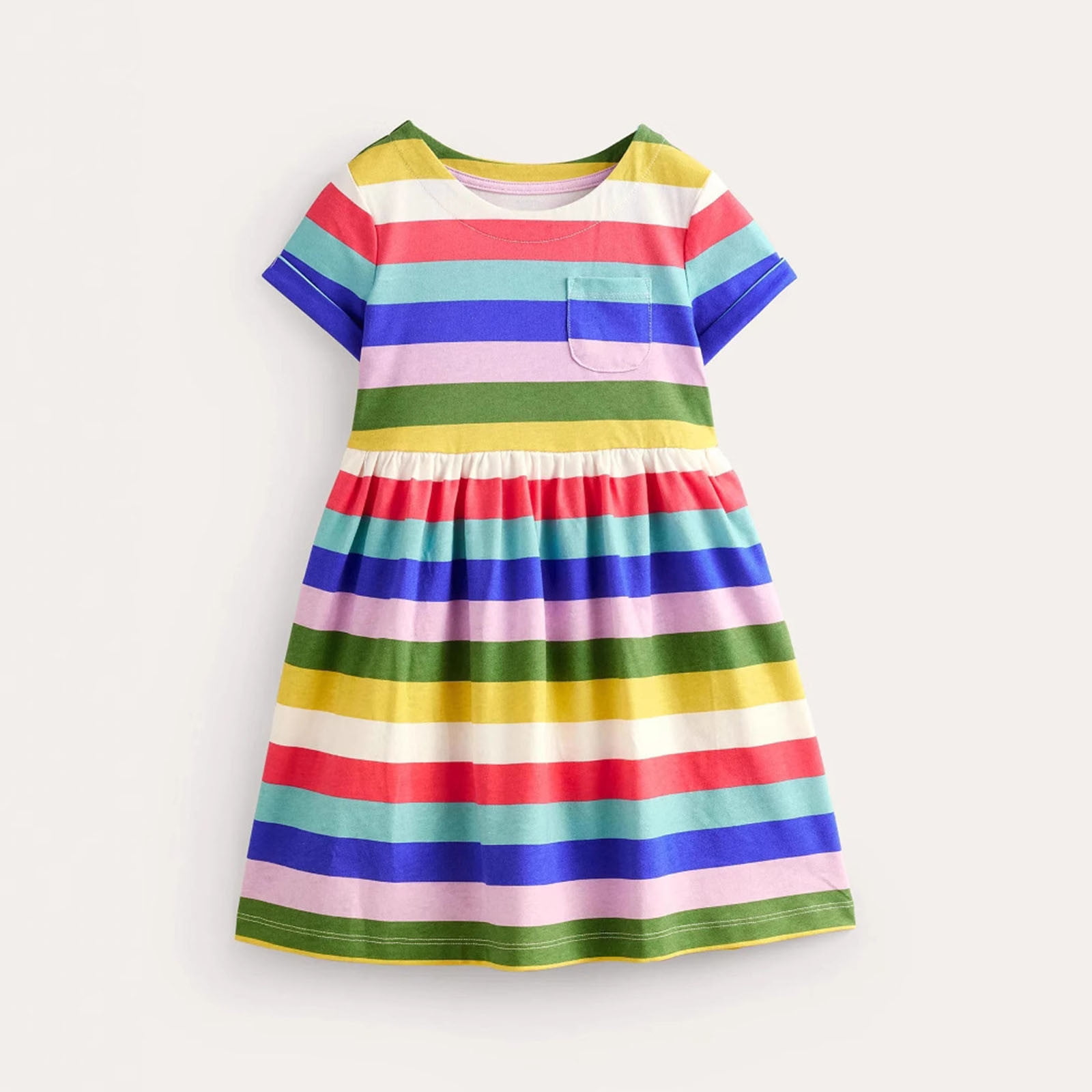 Delliss Girls Cotton Short Sleeve Striped Rainbow Dresses Casual ...