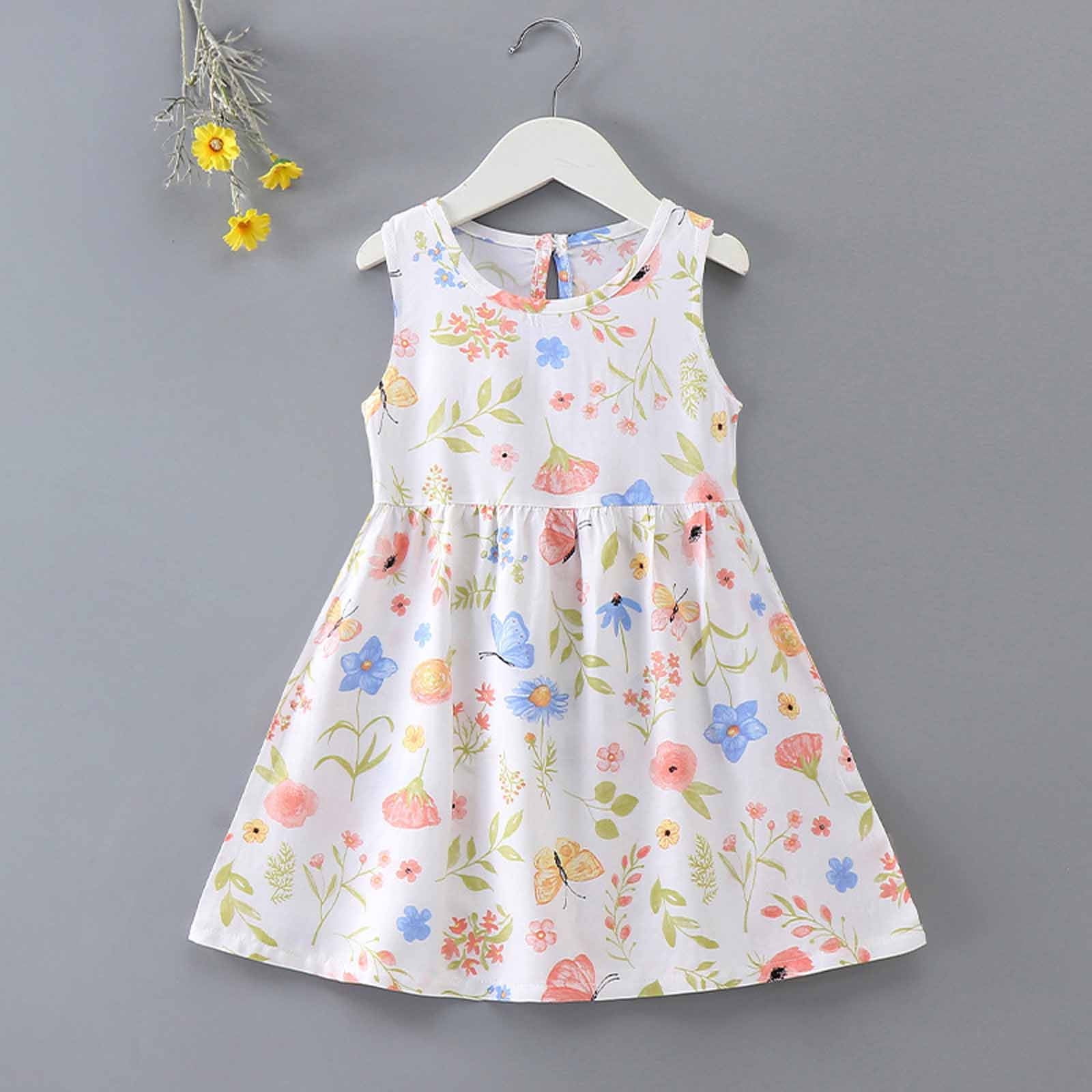 Delliss Girls Dress Floral Printed Ruffle Sleeveless Casual Dresses ...