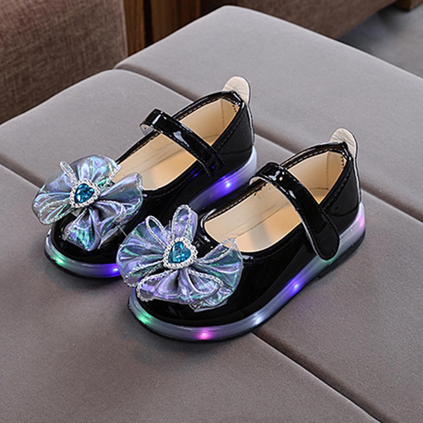 Delliss Girls Dress Up Shoes LED Sparkly Shoes for Girls Bow Mary Jane ...