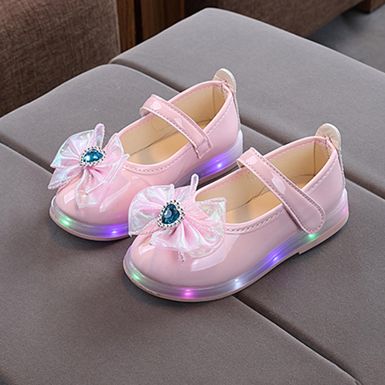 Delliss Girls Dress Up Shoes LED Sparkly Shoes for Girls Bow Mary Jane ...