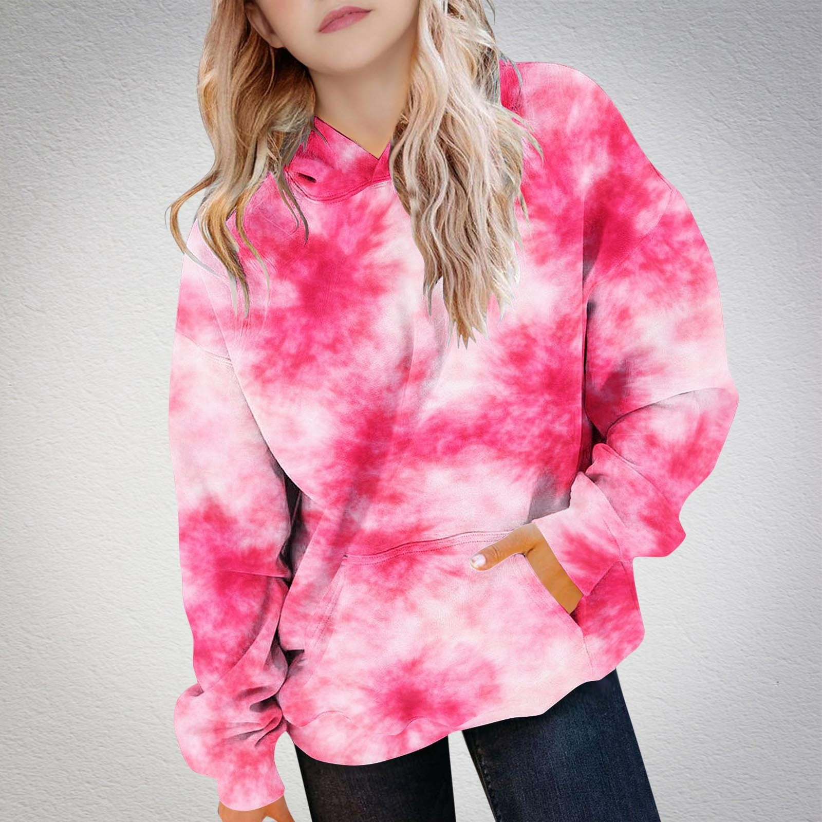 Delliss Girls' Fall Tie Dye Trendy Comfy Blouse Crew Neck Baggy Top Hot ...
