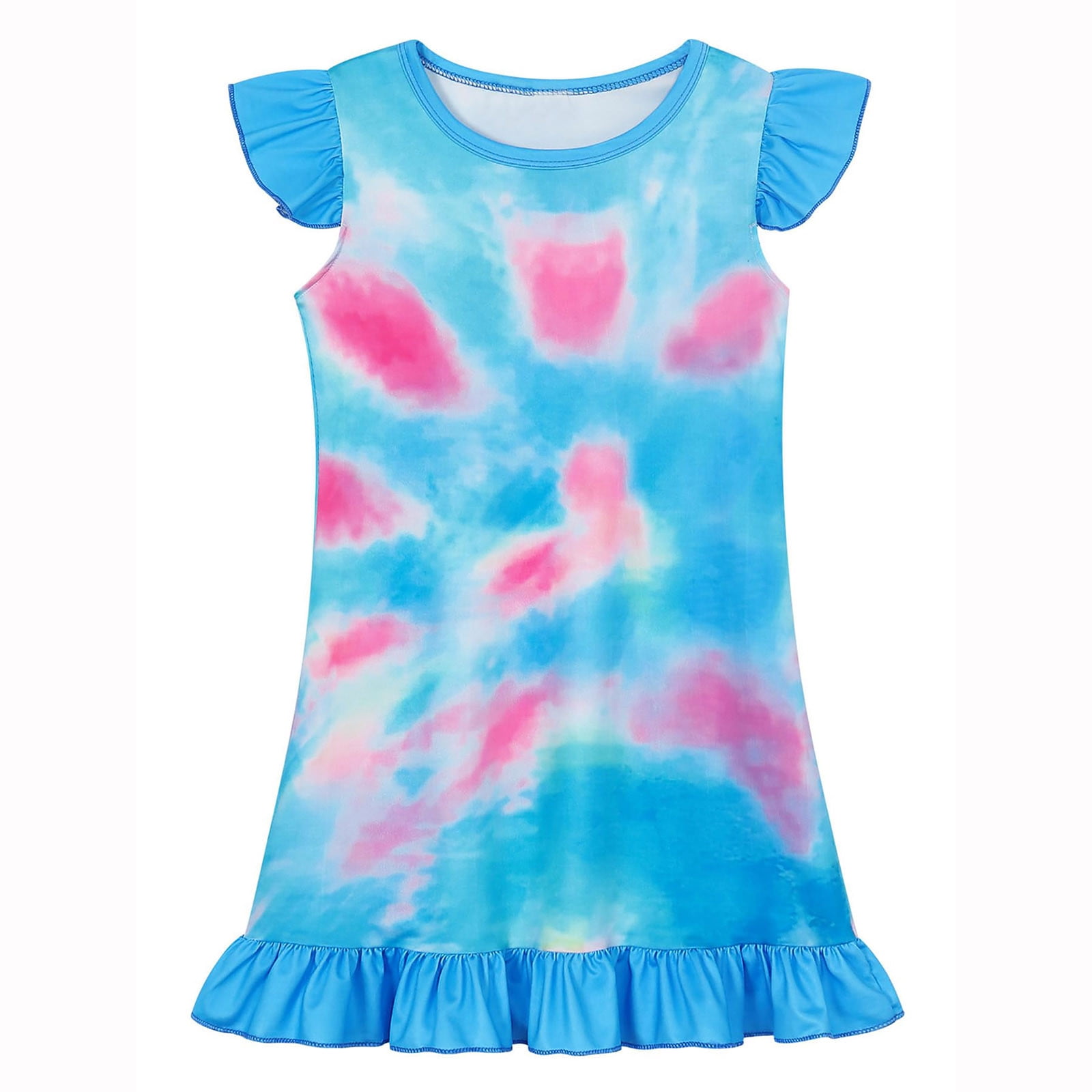 Delliss Girls Fashion Print Dress Party Flying Sleeve A-Line Flounce ...