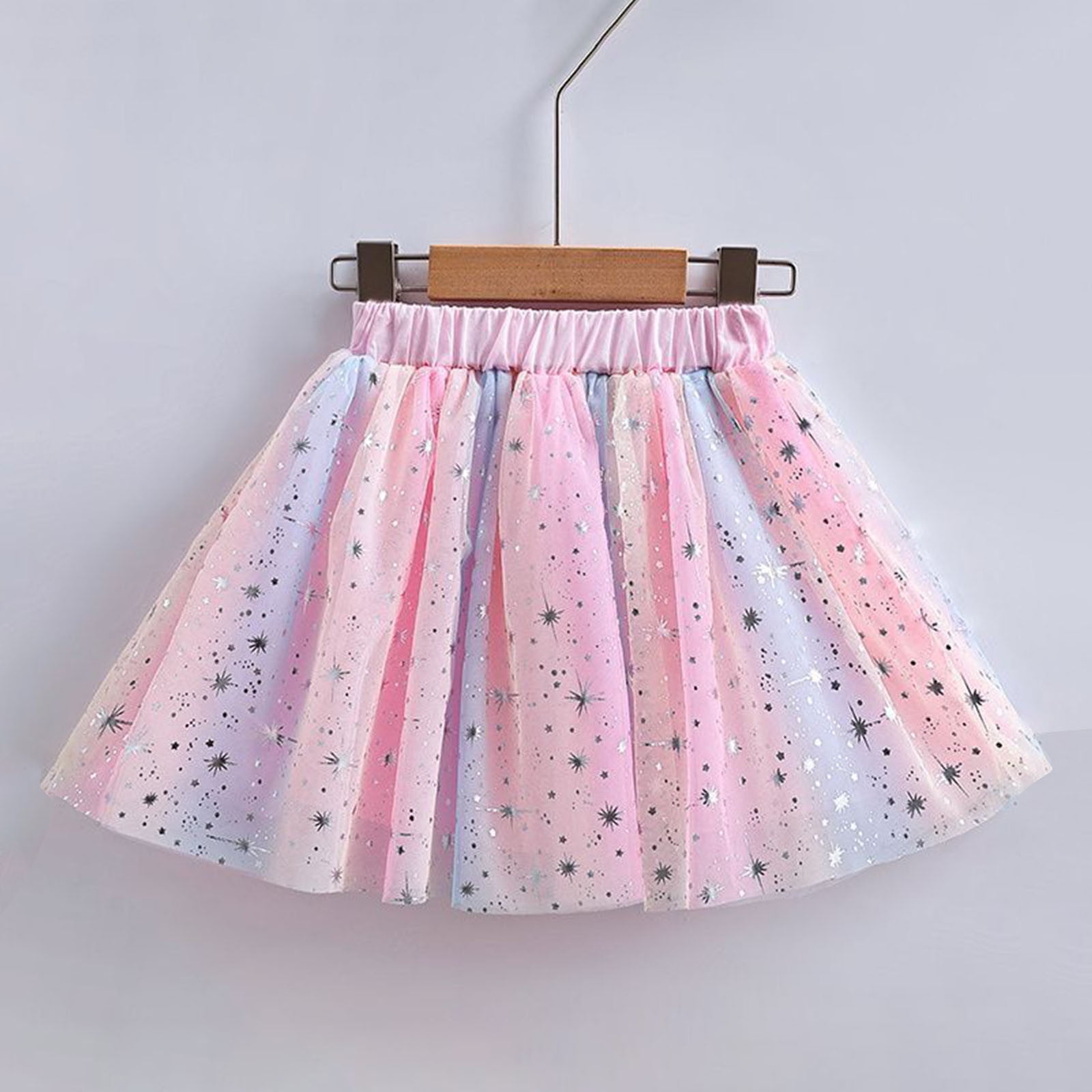 Delliss Girls Glitter Skirt Girls Fashion Party Rainbow Layer Ruffle ...