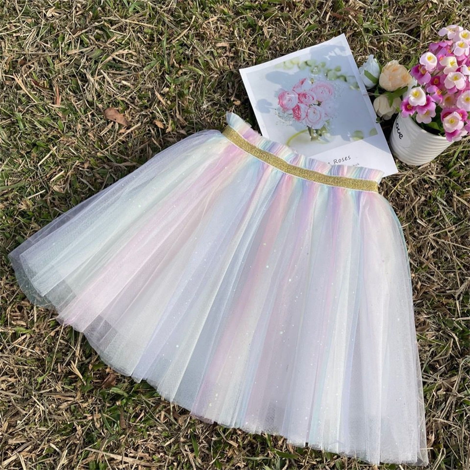 Delliss Girls Layered Rainbow Skirts Elastic Waist Tulle Skorts Party ...