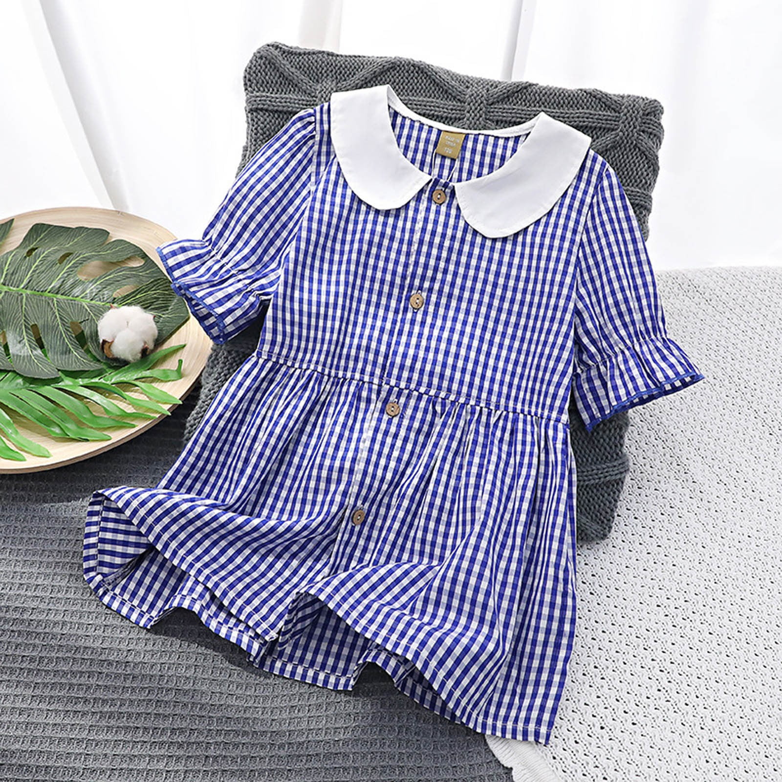 Delliss Girls Plaid Dress Short Sleeve Buffalo Plaid Ruffle Casual ...