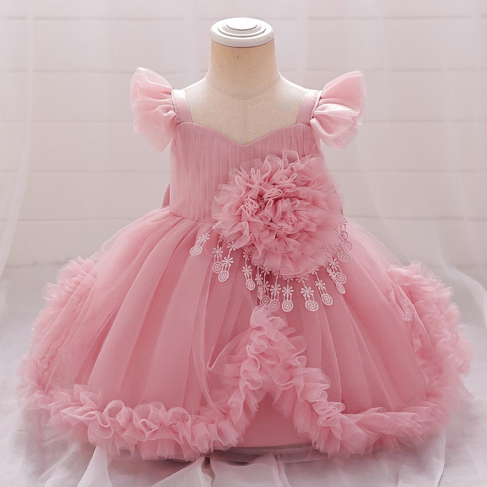 Delliss Girls Ruffle Sleeve Tulle Princess Dress Summer 6M-3T Wedding ...