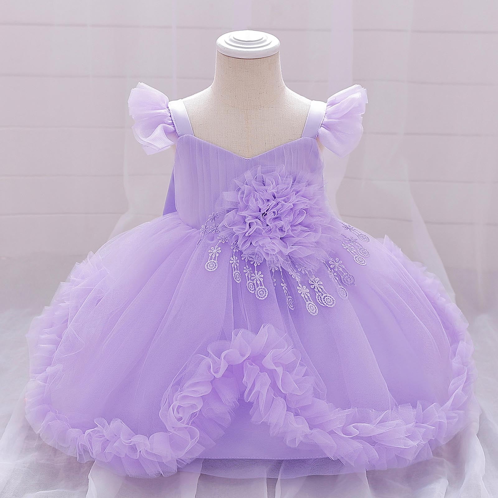 Delliss Girls Ruffle Sleeve Tulle Princess Dress Summer 6M-3T Wedding ...