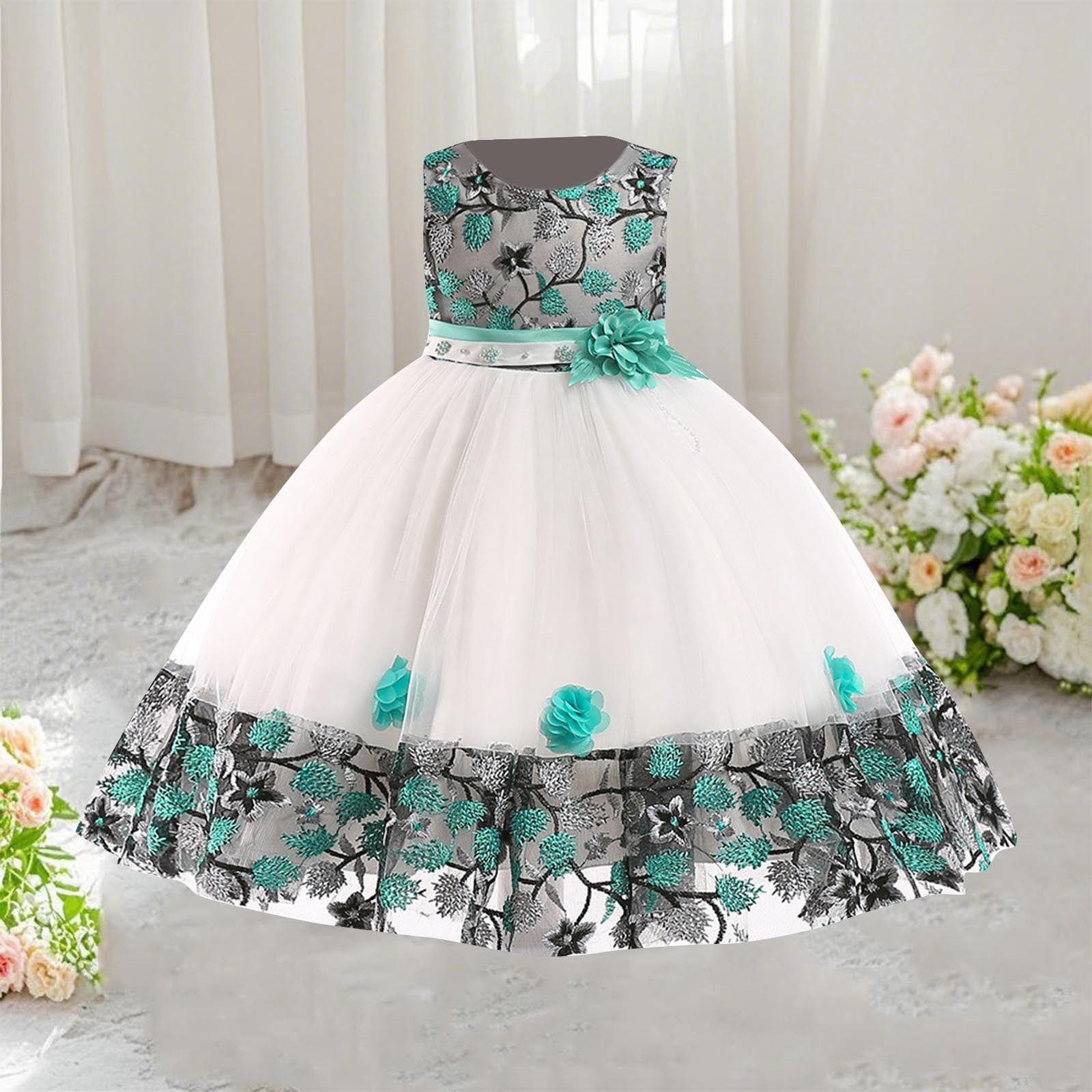 Delliss Girls Sequin Mesh Tull Dress Summer Sleeveless Flower Party ...