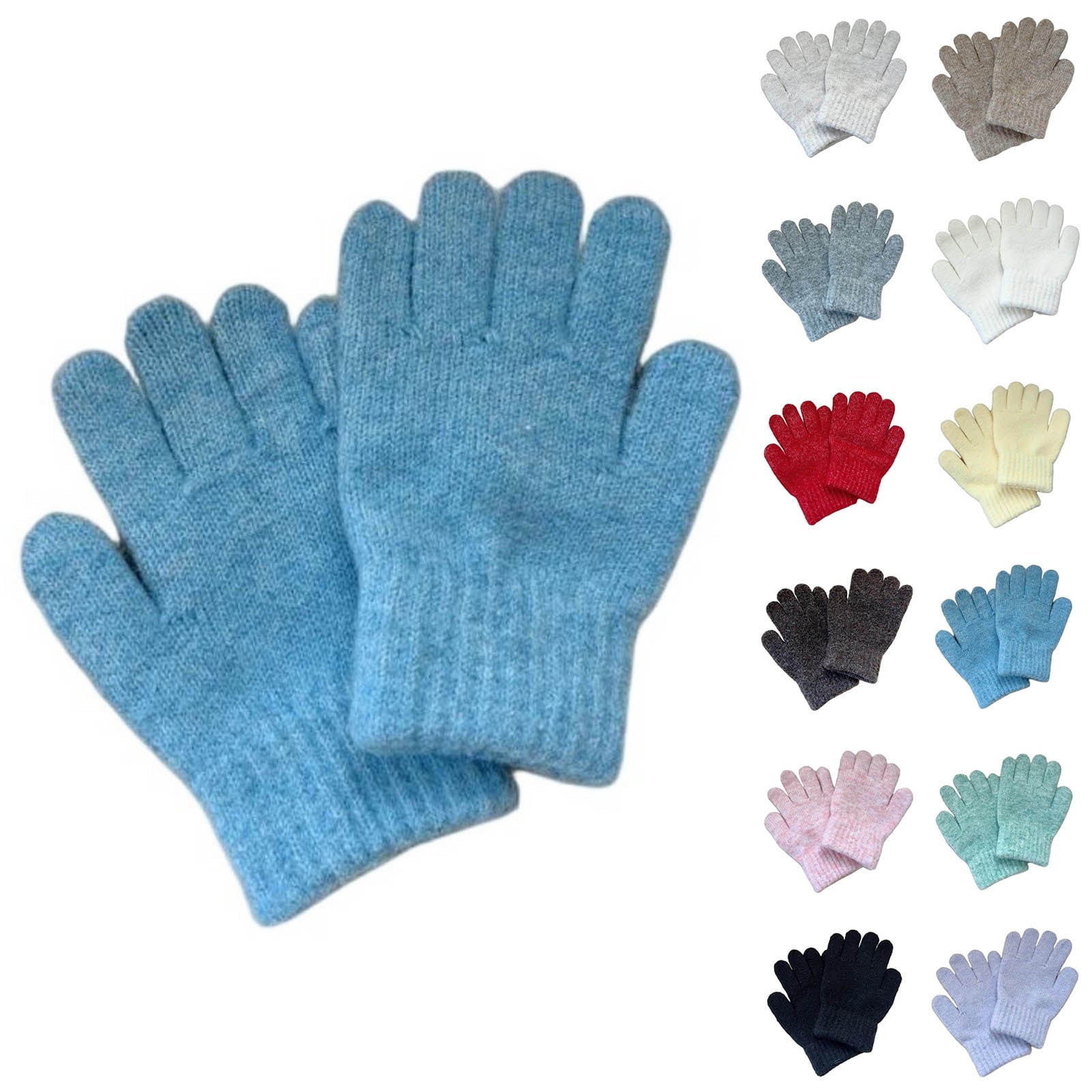 Delliss Girls' Solid Color Five Finger Gloves Outdoor Warm Knitted ...