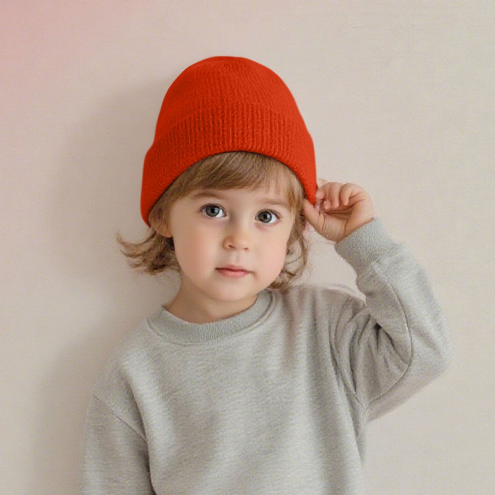 Delliss Girls' Solid Color Knitted Hat Outdoor Leisure Warm Hat Orange ...