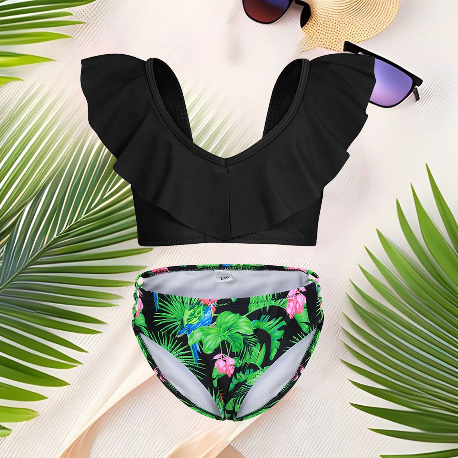 Delliss Girls Swimsuit 2 Piece Tankini Swimwear Bathing Suit Ruffle ...