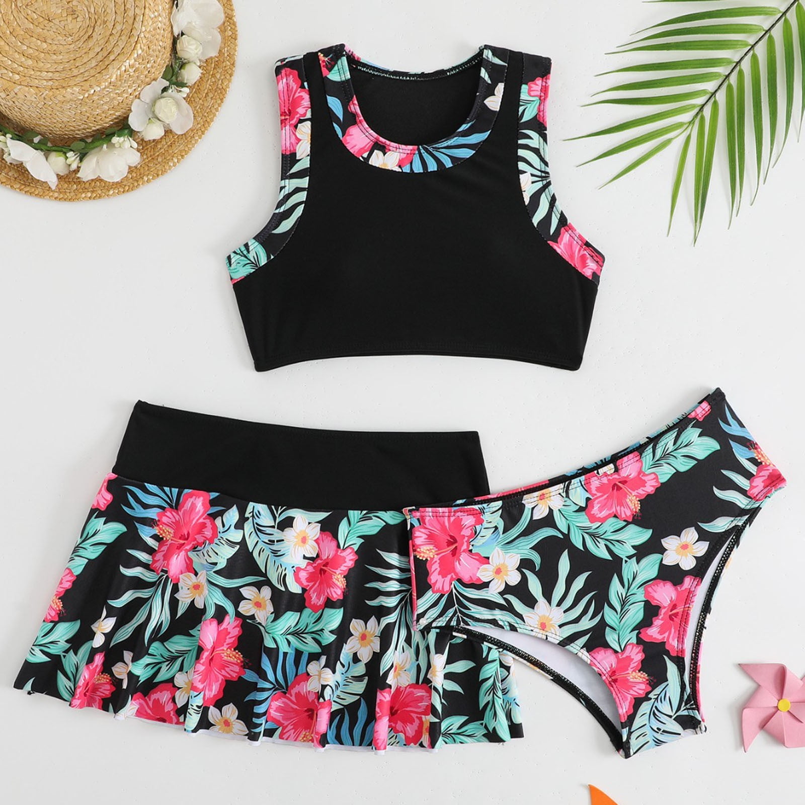 Delliss Girls Swimsuit 3 PCS Bathing Suit Quick Dry Tankini Set with ...