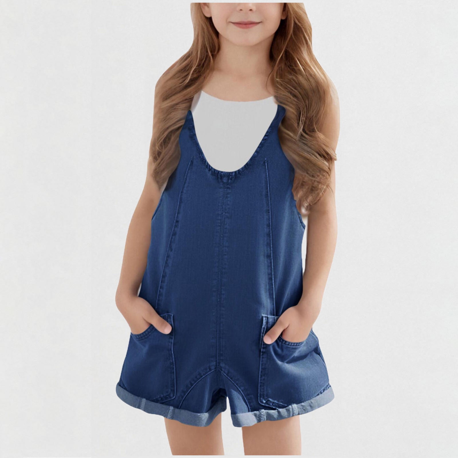 Delliss Girls imitation denim with pocket Overall Shorts Kids Summer ...