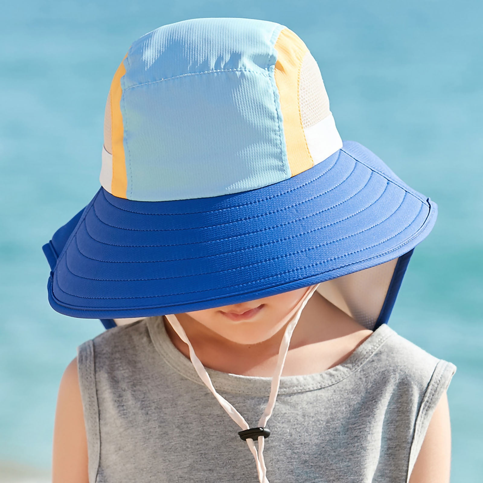 Delliss Kids Girls Summer Sun Hat with Neck Flap Mesh Bucket Cap with ...