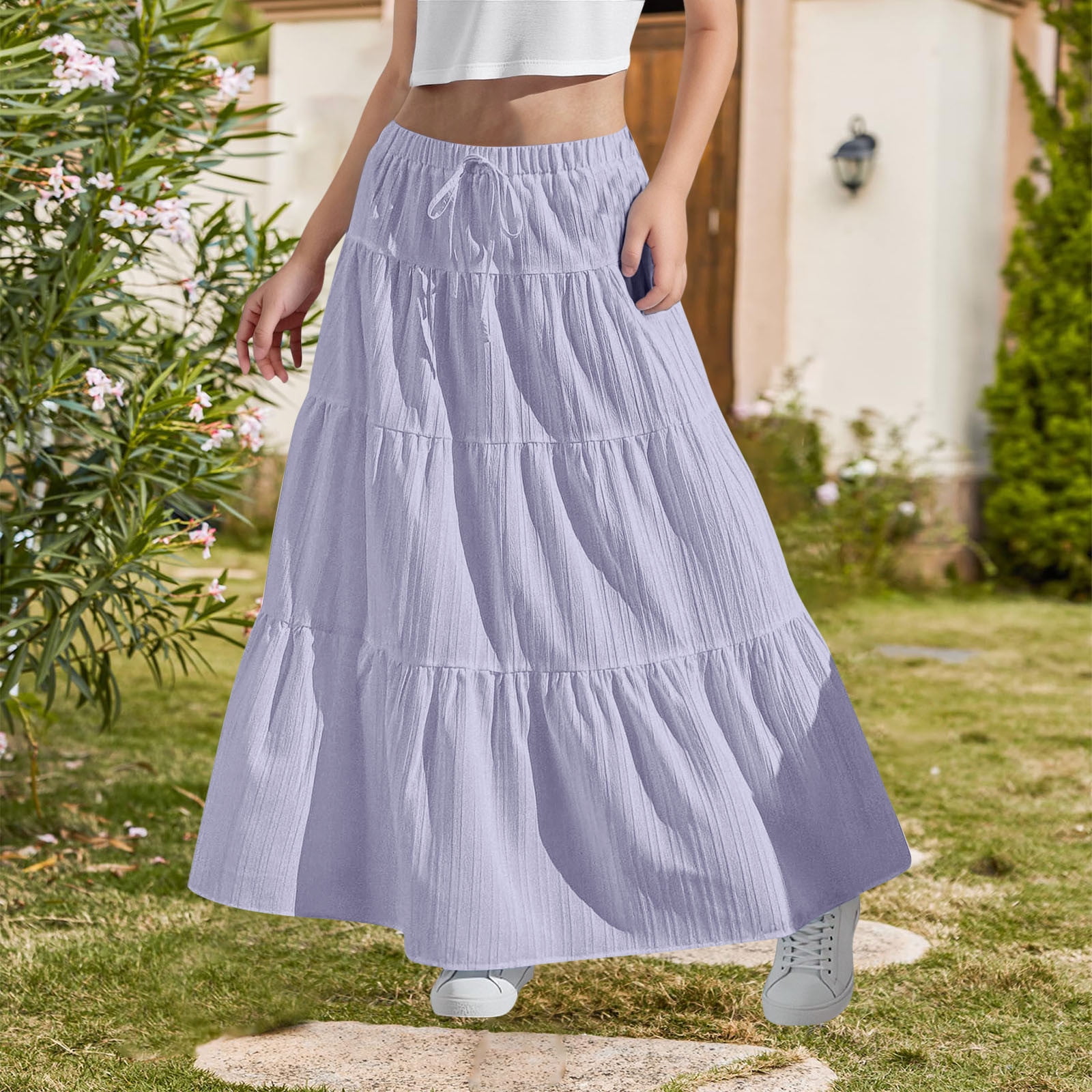 Delliss Maxi Skirts for Girls Ankle Length Boho Casual Long Layered ...