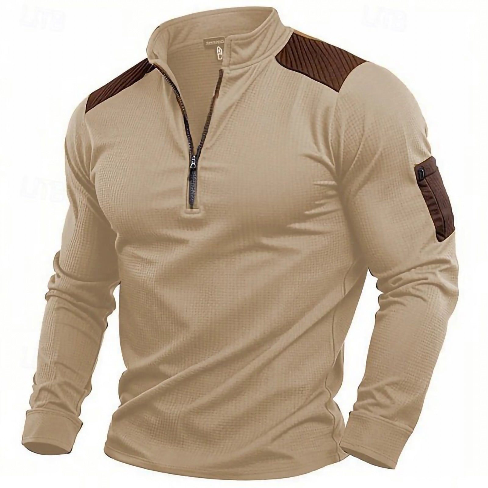 Delliss Men's Color Block Long Sleeve Zipper Collar Top - Walmart.com