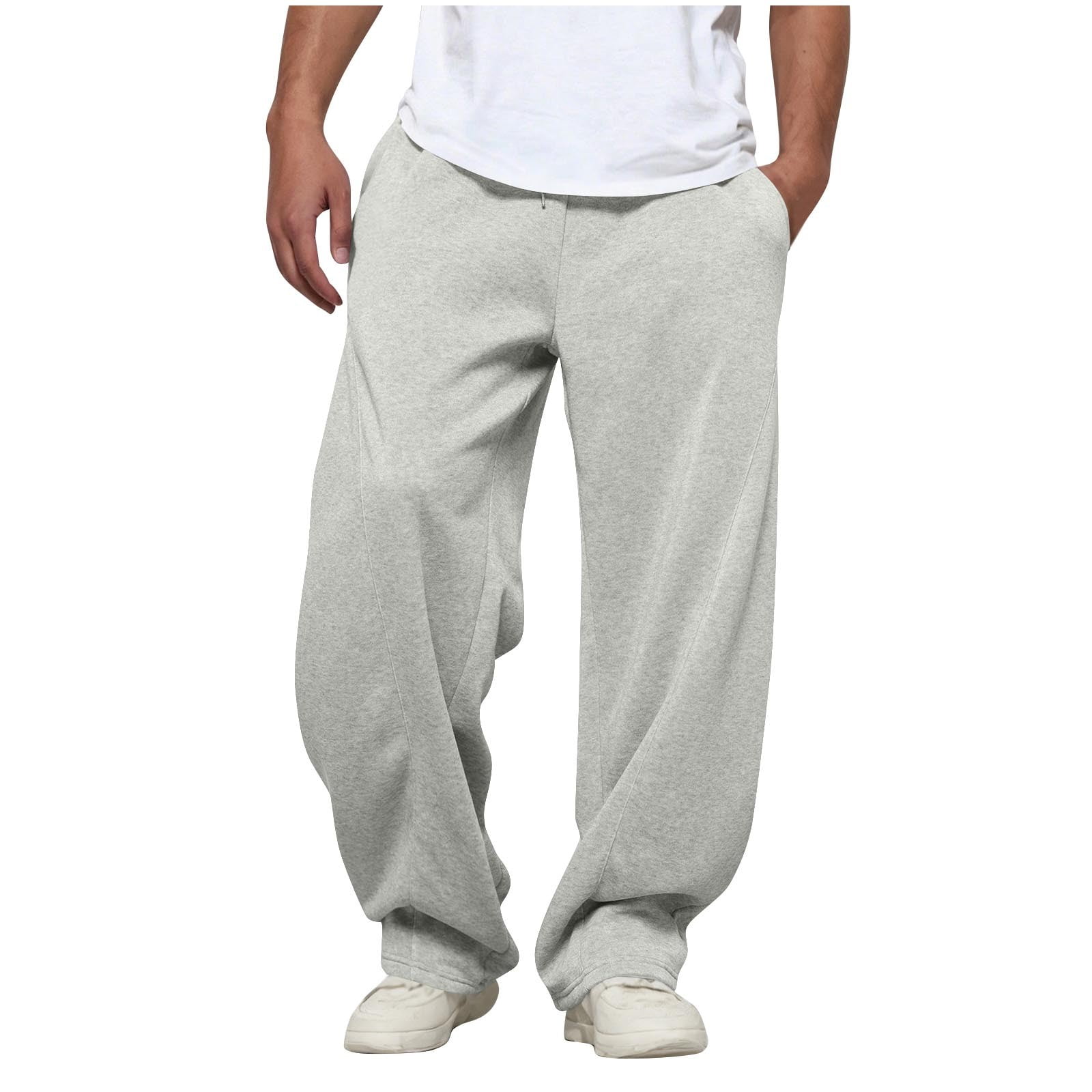 Delliss Men's Fashion Casual Solid Color Baggy Pants With Pockets Gray ...