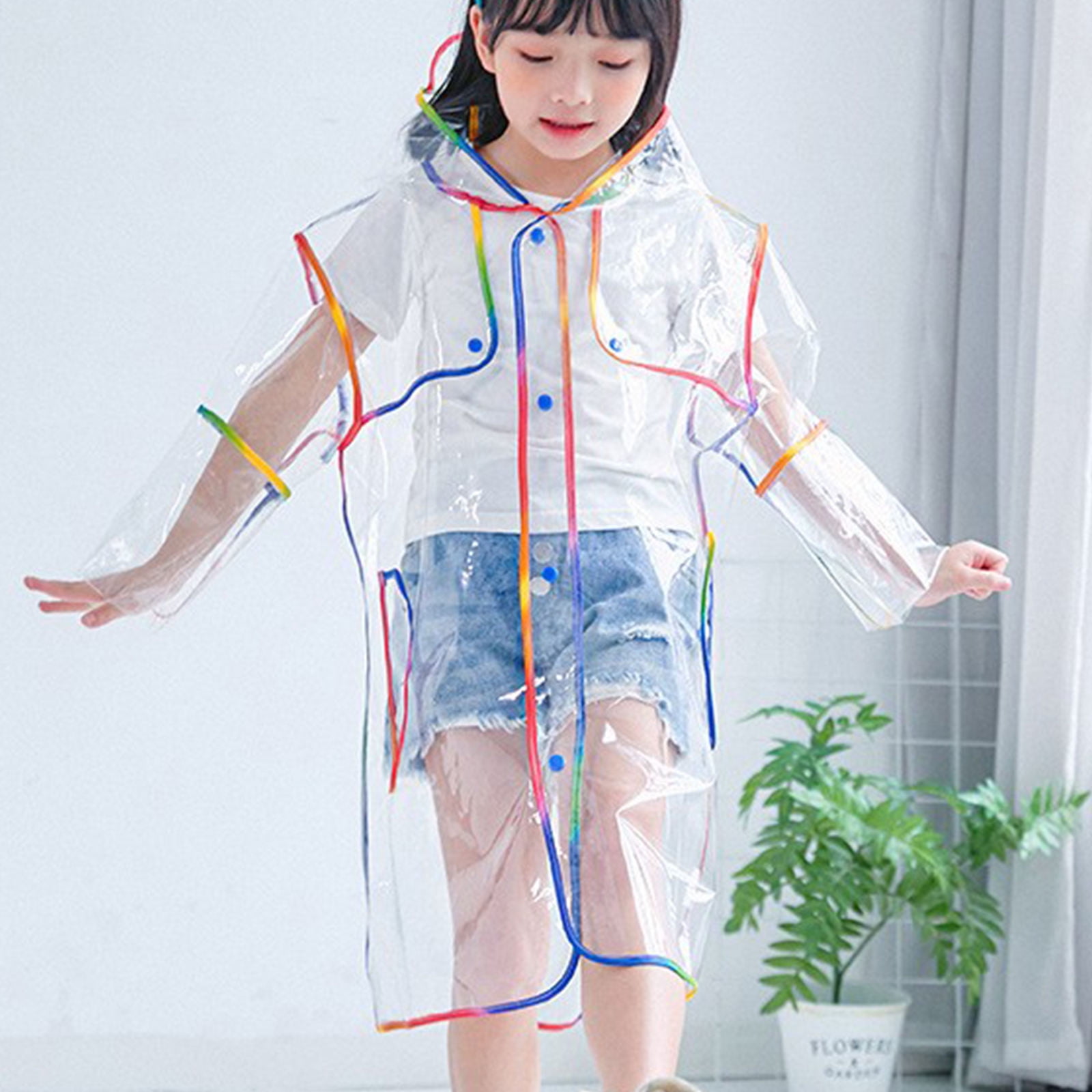 Delliss Raincoats for Kids,Reusable Rain Ponchos with Hood and Sleeves Long Raincoat Transparent ...