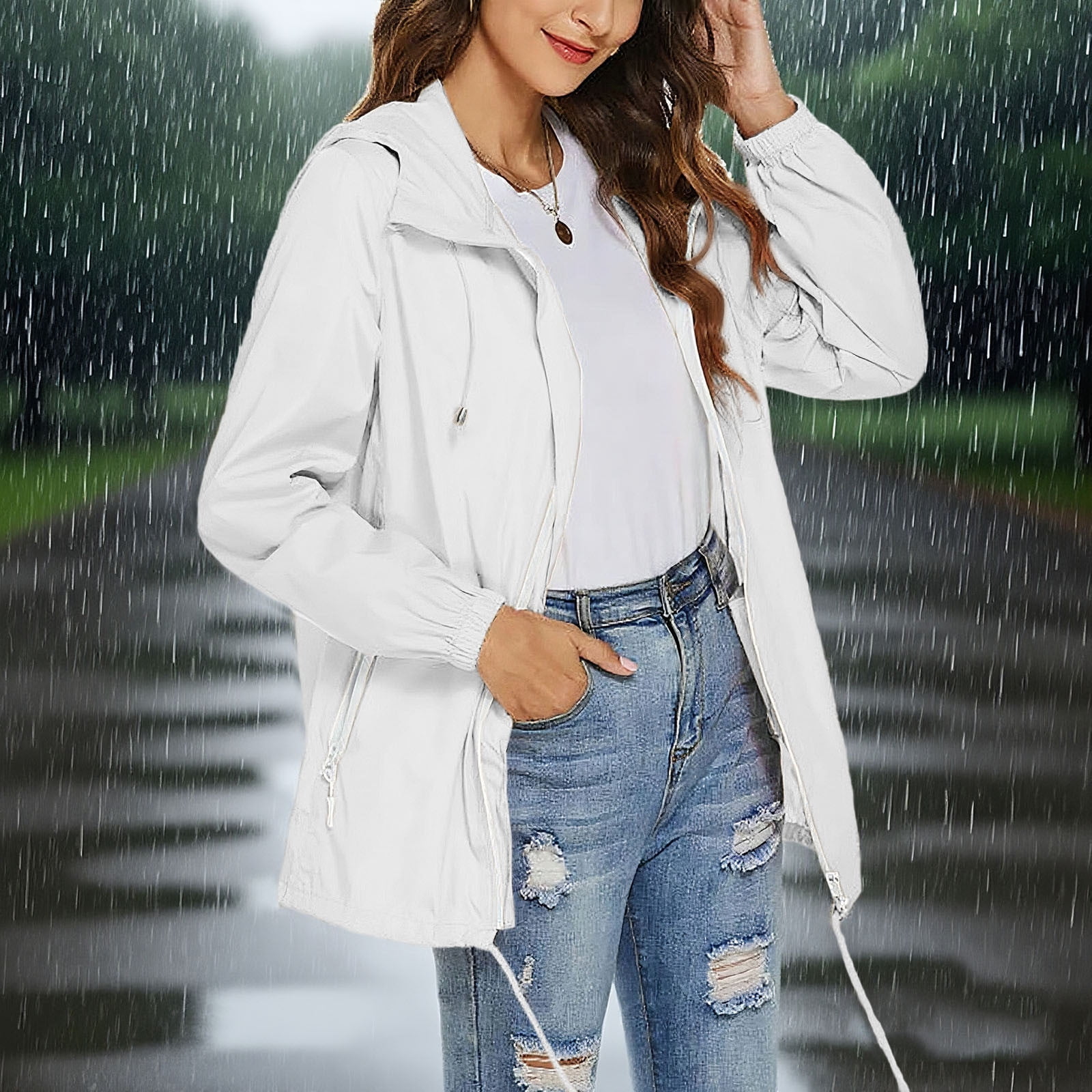 Delliss Rainproof Jacket Women's Waterproof Lightweight Zipper Jacket ...